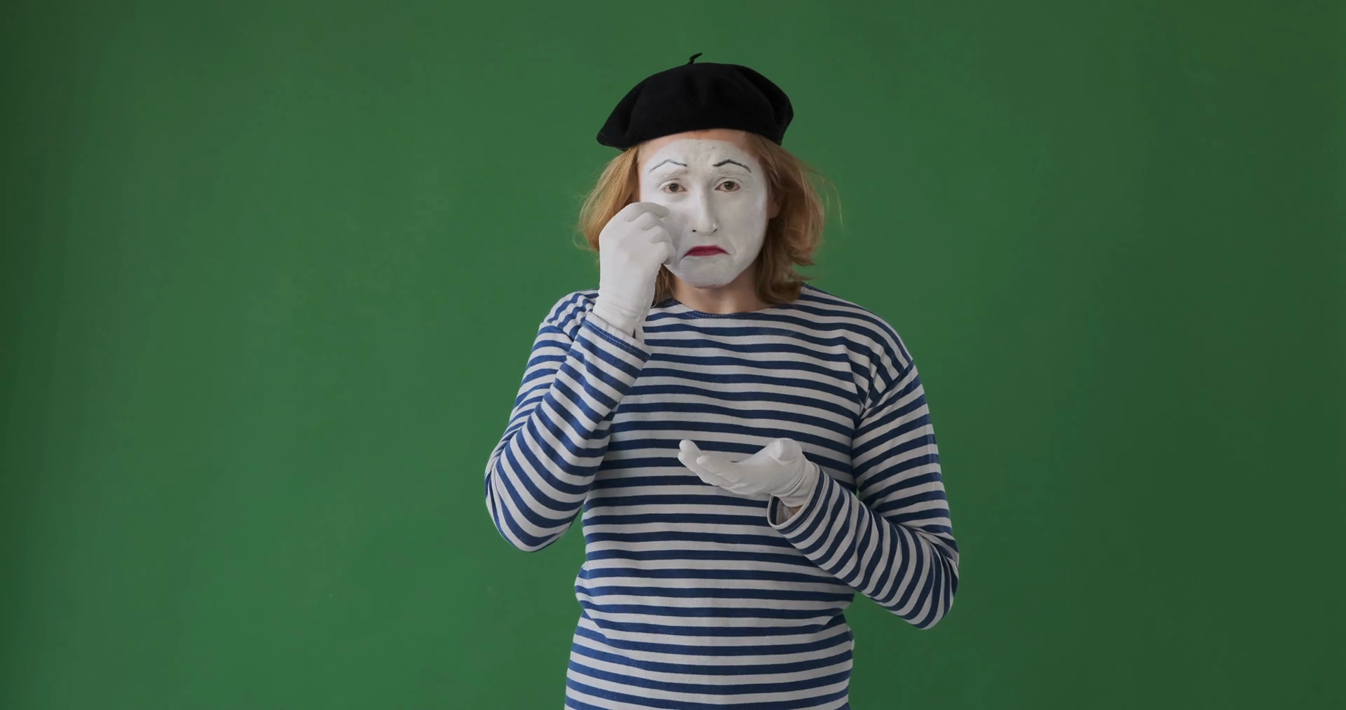 Mime Artist Crying Over Green Background Stock Footage SBV-338551372 ...