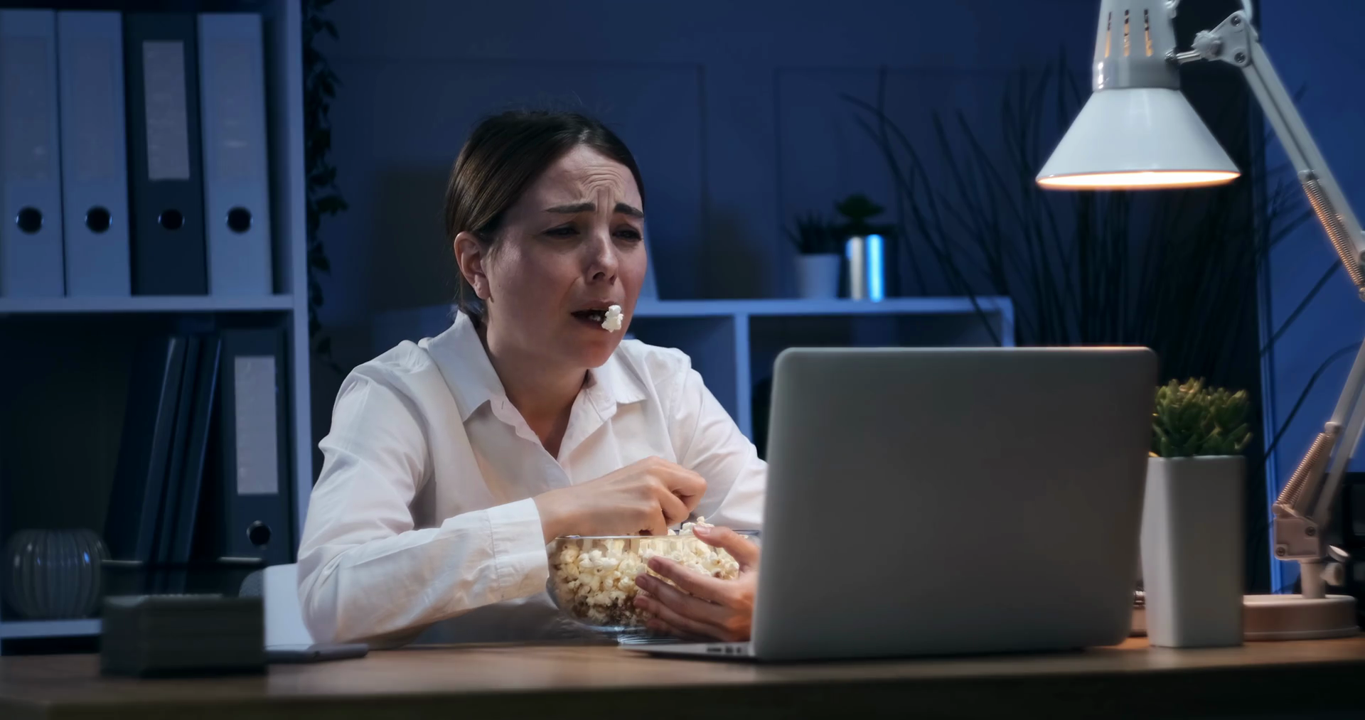 Sad Businesswoman Eating Popcorn Watching Stock Footage SBV-338496132 ...