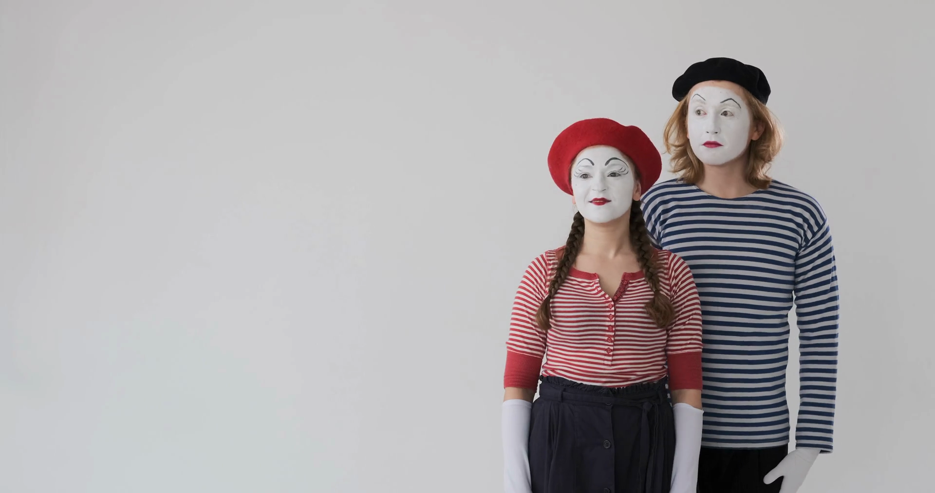 Two mime artists impressed by looking at something interesting Stock ...