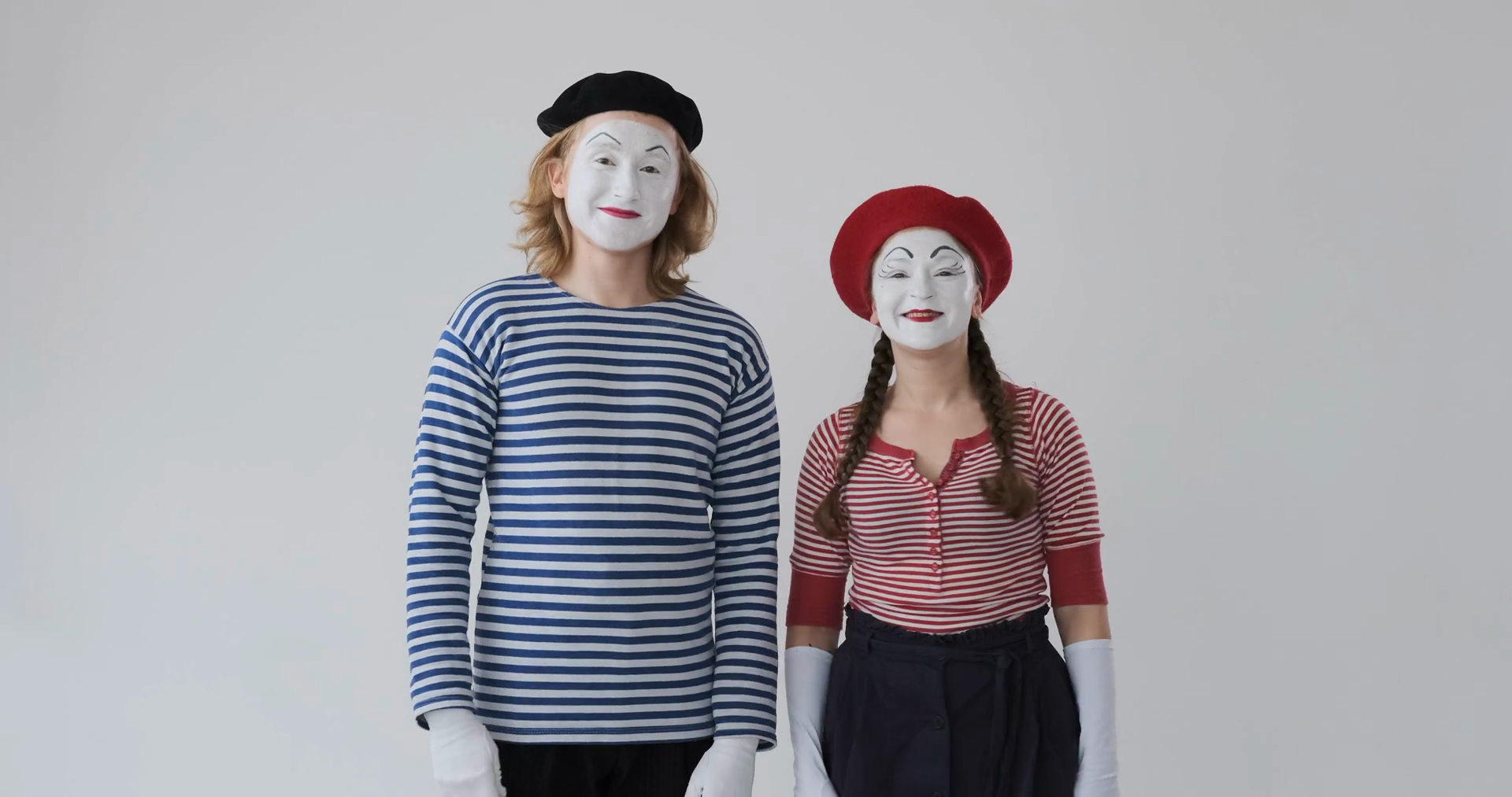 Two Mime Artists Inviting To Come Stock Footage SBV-338551262 - Storyblocks