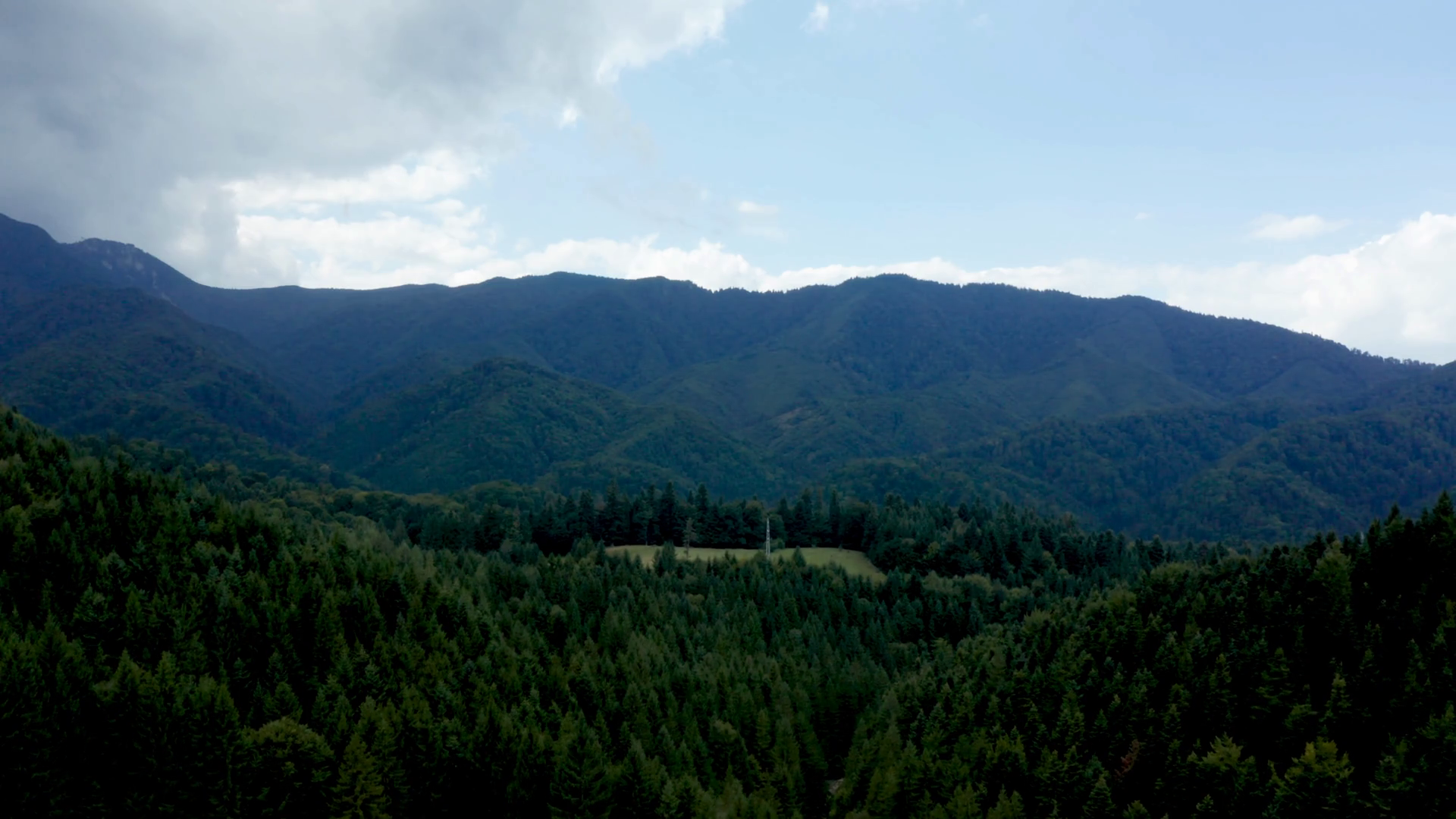 Ariel footage over mountain with green forest. Beautiful landscape ...