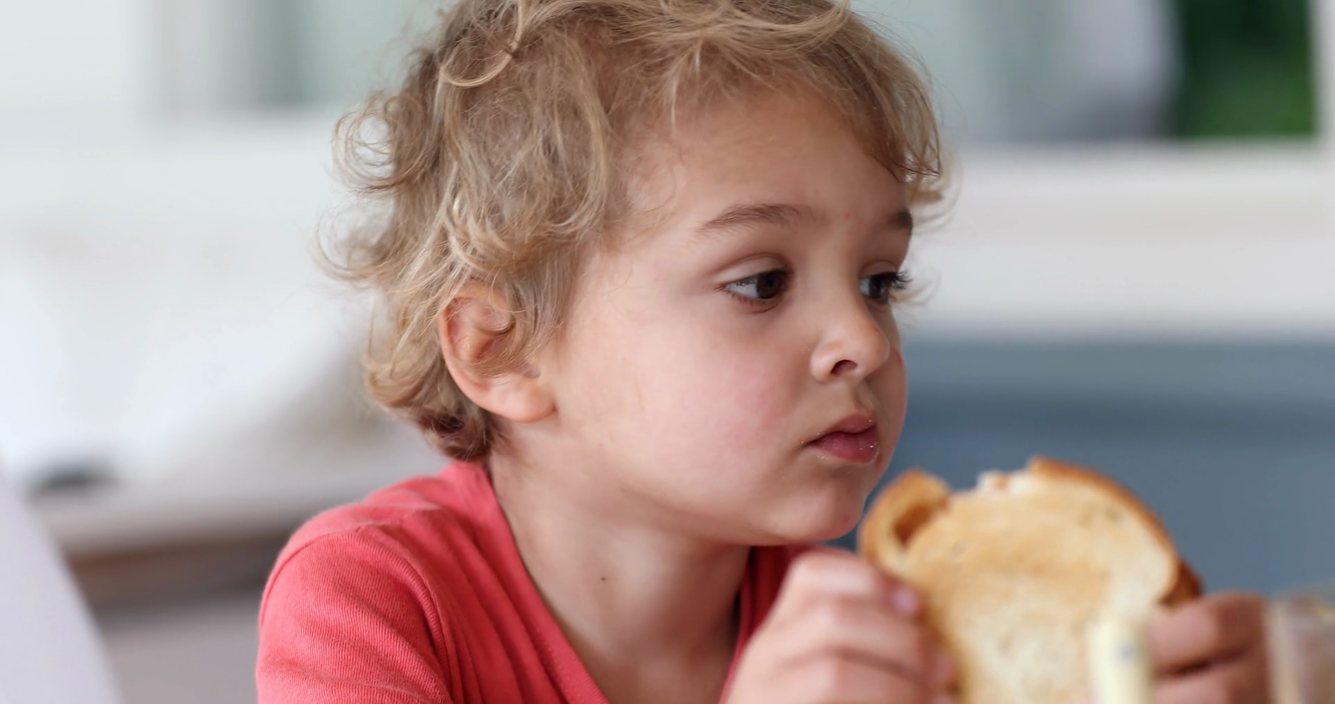 Contemplative Child Chewing Food Thinking Stock Footage SBV-349113092 ...