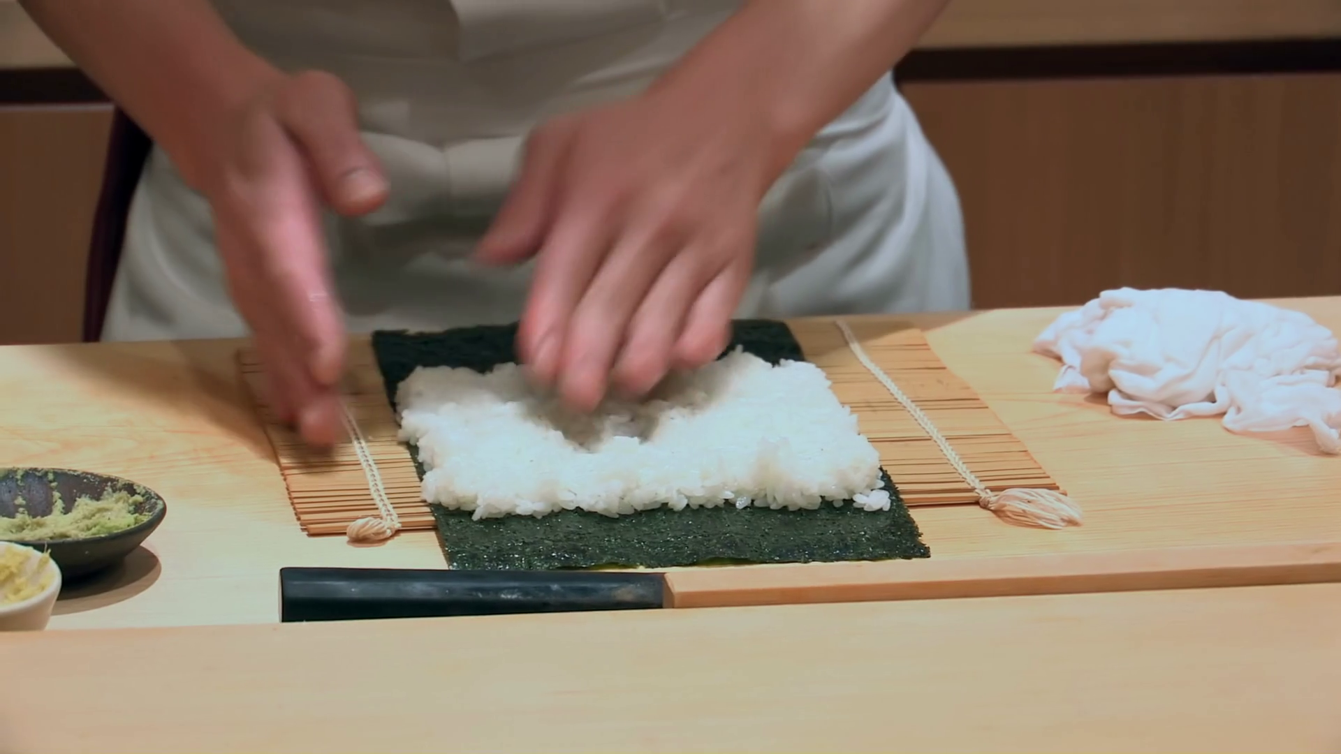 Laying Sushi Rice On Seaweed Sheet Precise Stock Footage SBV-352111625 ...