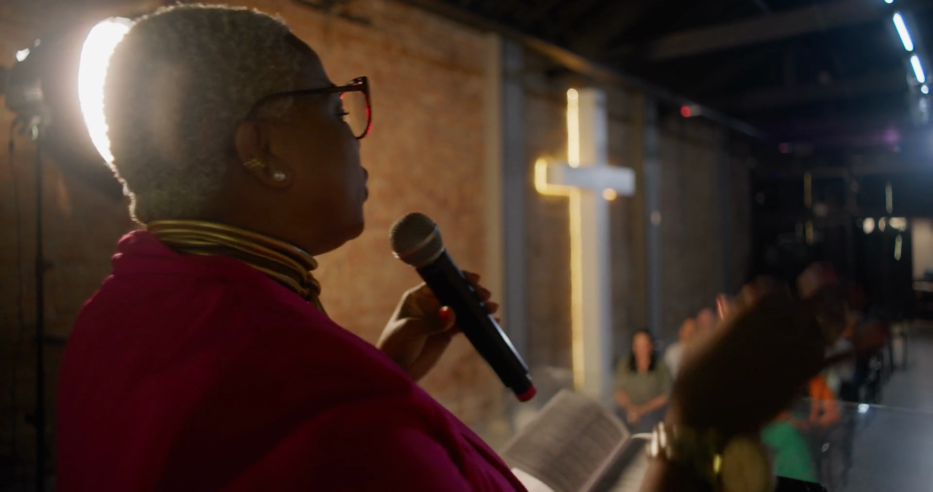 Speaker Delivering Sermon Holding Microphone Stock Footage SBV ...