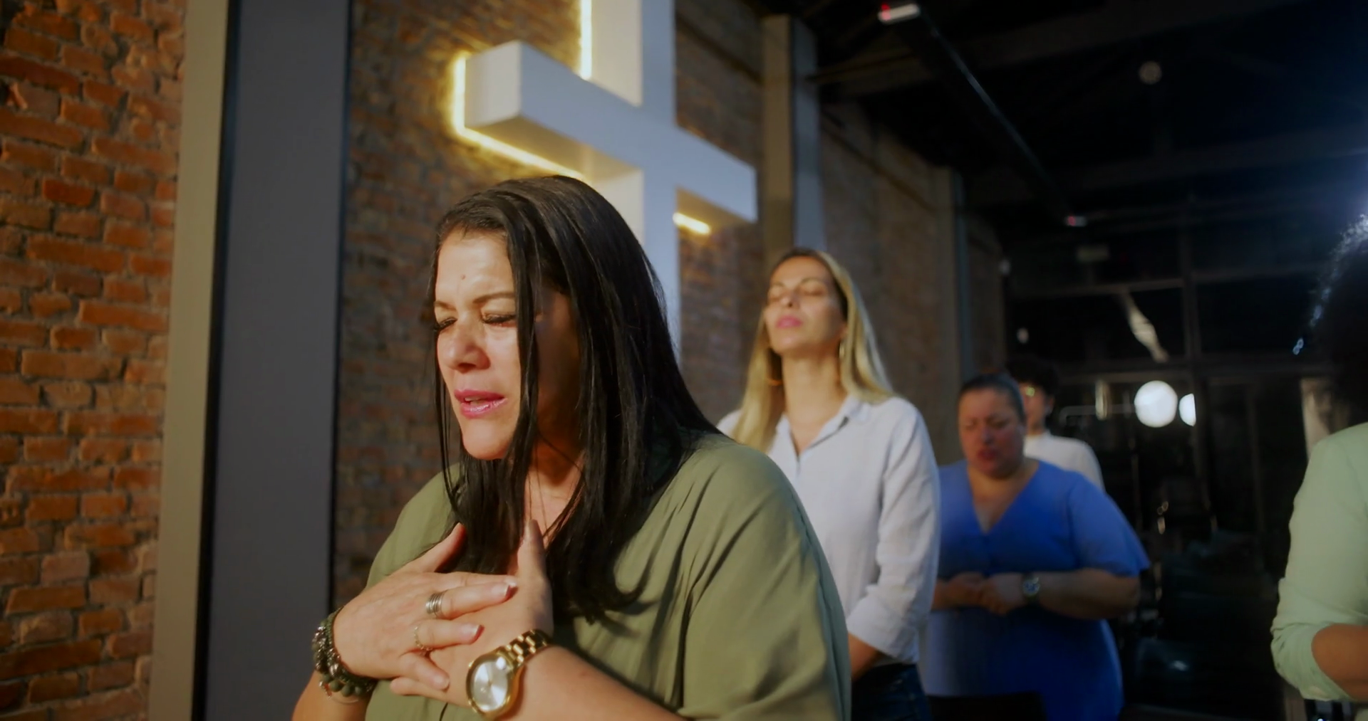 Woman Praying With Hands Over Heart Inside Stock Footage SBV-351678636 ...