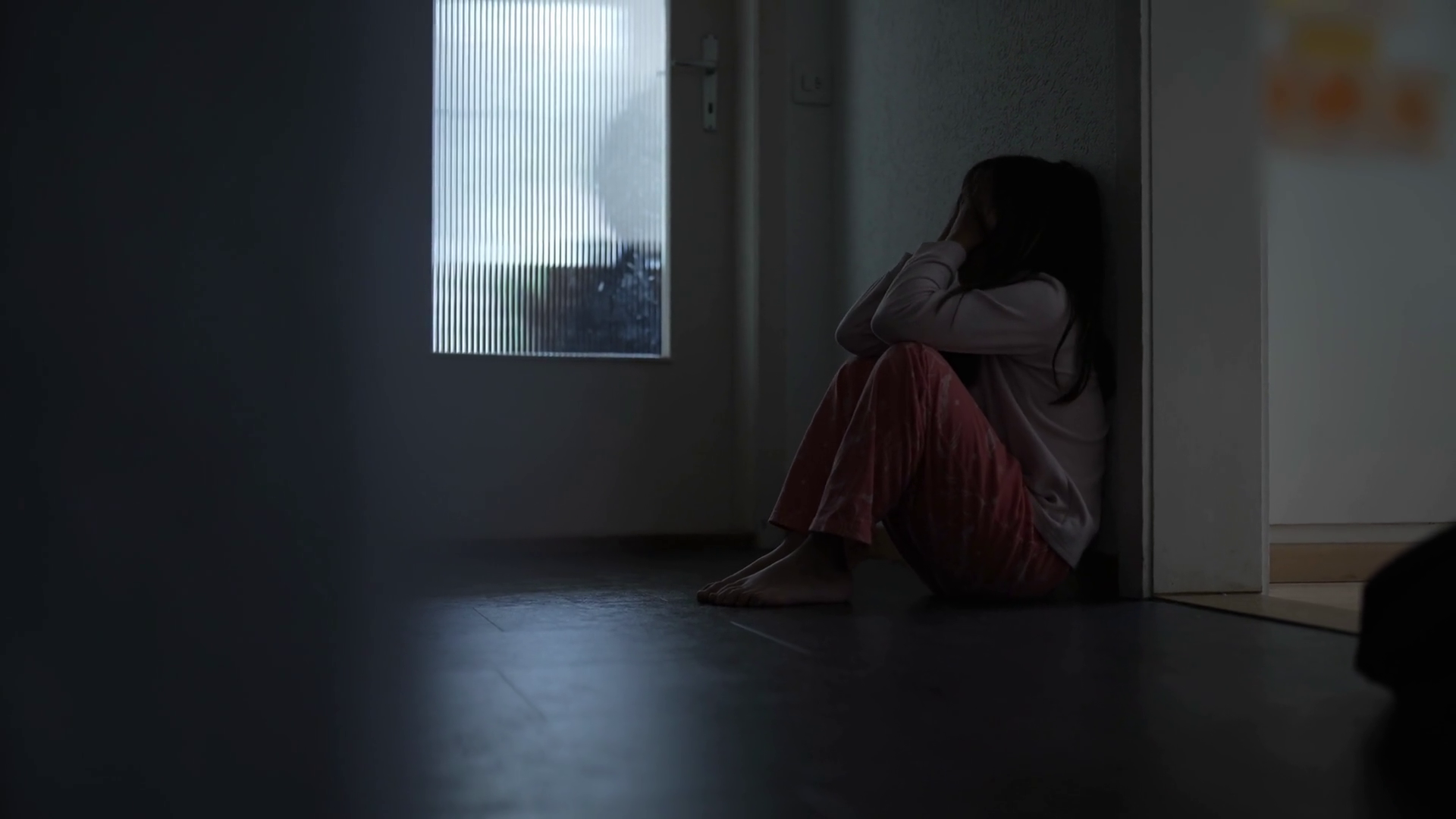 Sad Lonely Child Seated At Home Corridor In Stock Footage SBV-351752304 ...