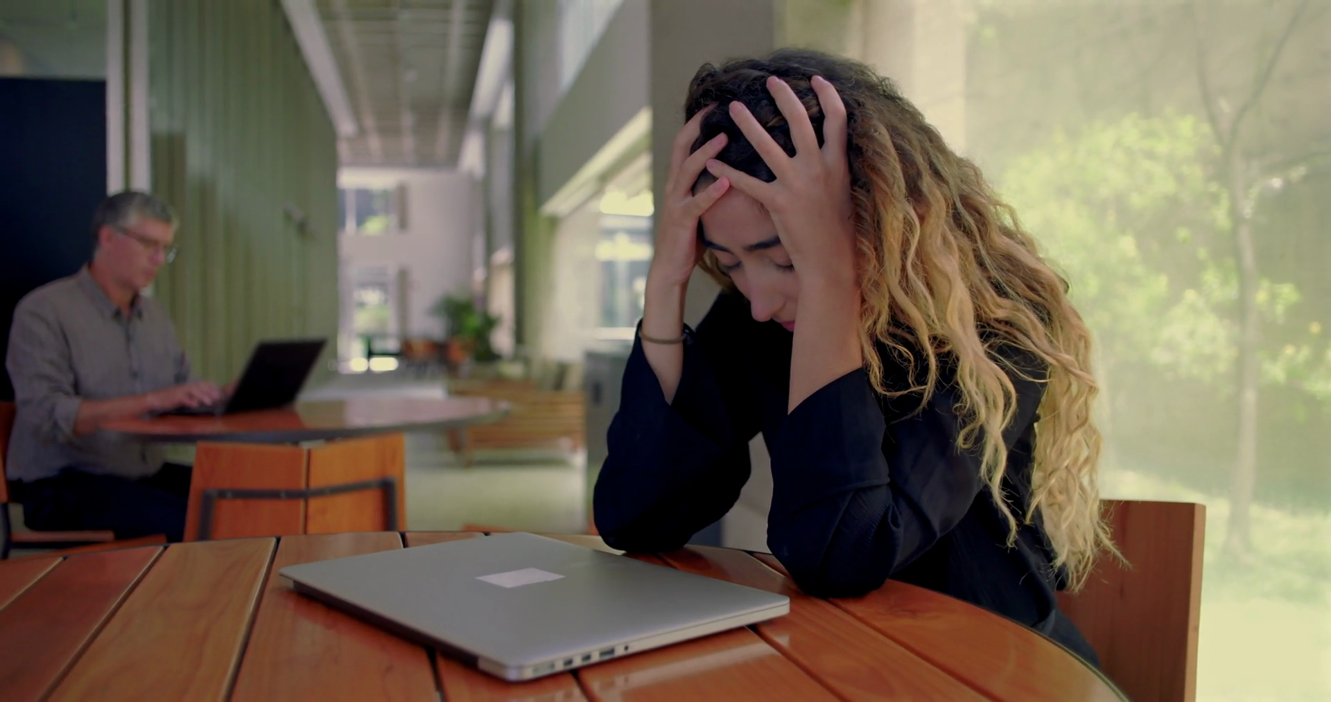 Burned Out Woman With Hands Over Face At Stock Footage SBV-352164812 ...