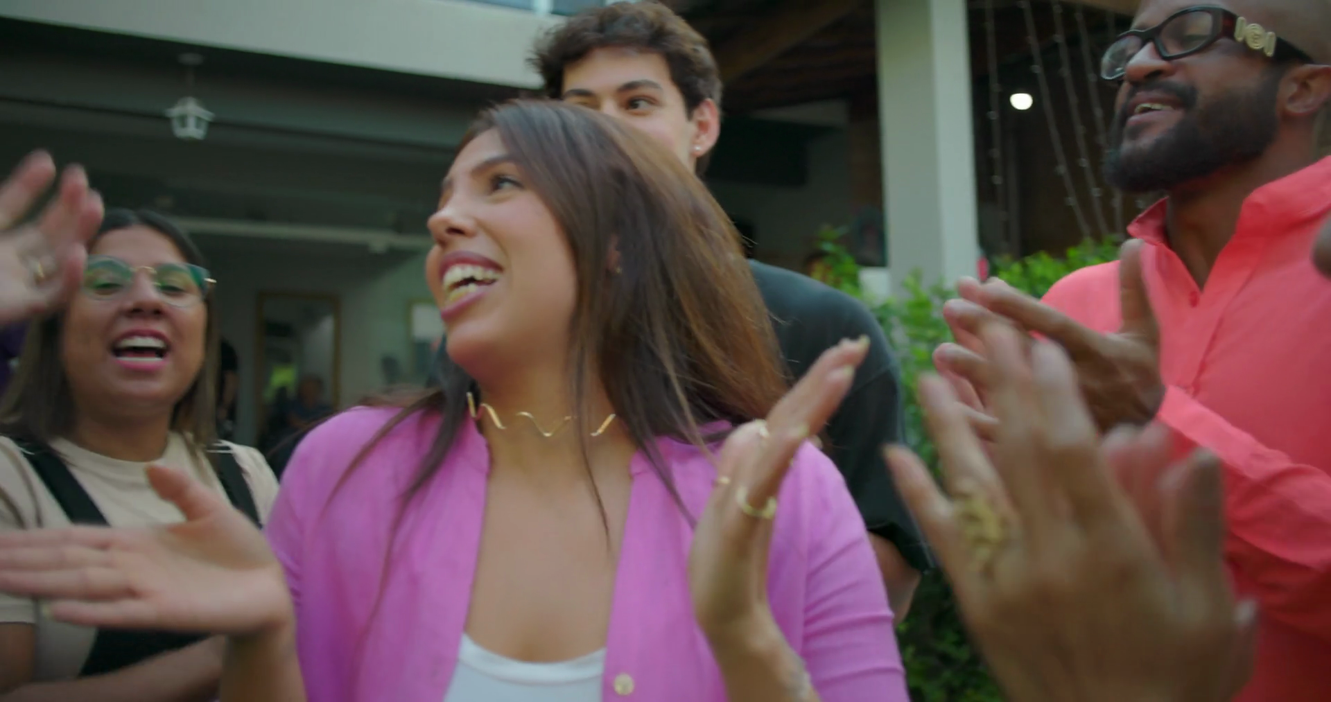 Young Woman Smiling Joyfully Friends Clap Stock Footage SBV-352328283 ...