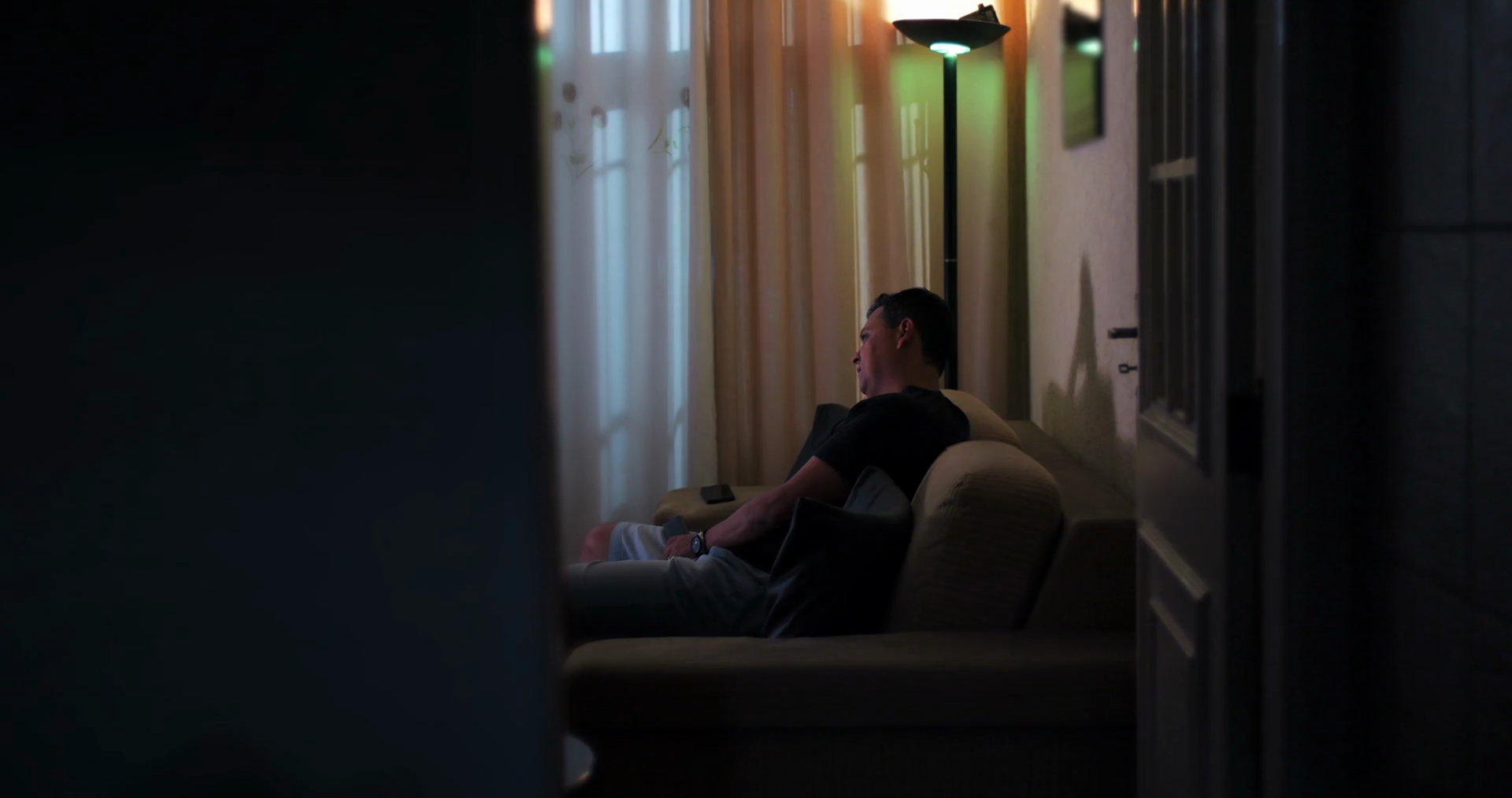 Side View Of Man Leaning Back On Couch Tv Stock Footage SBV-351734686 ...