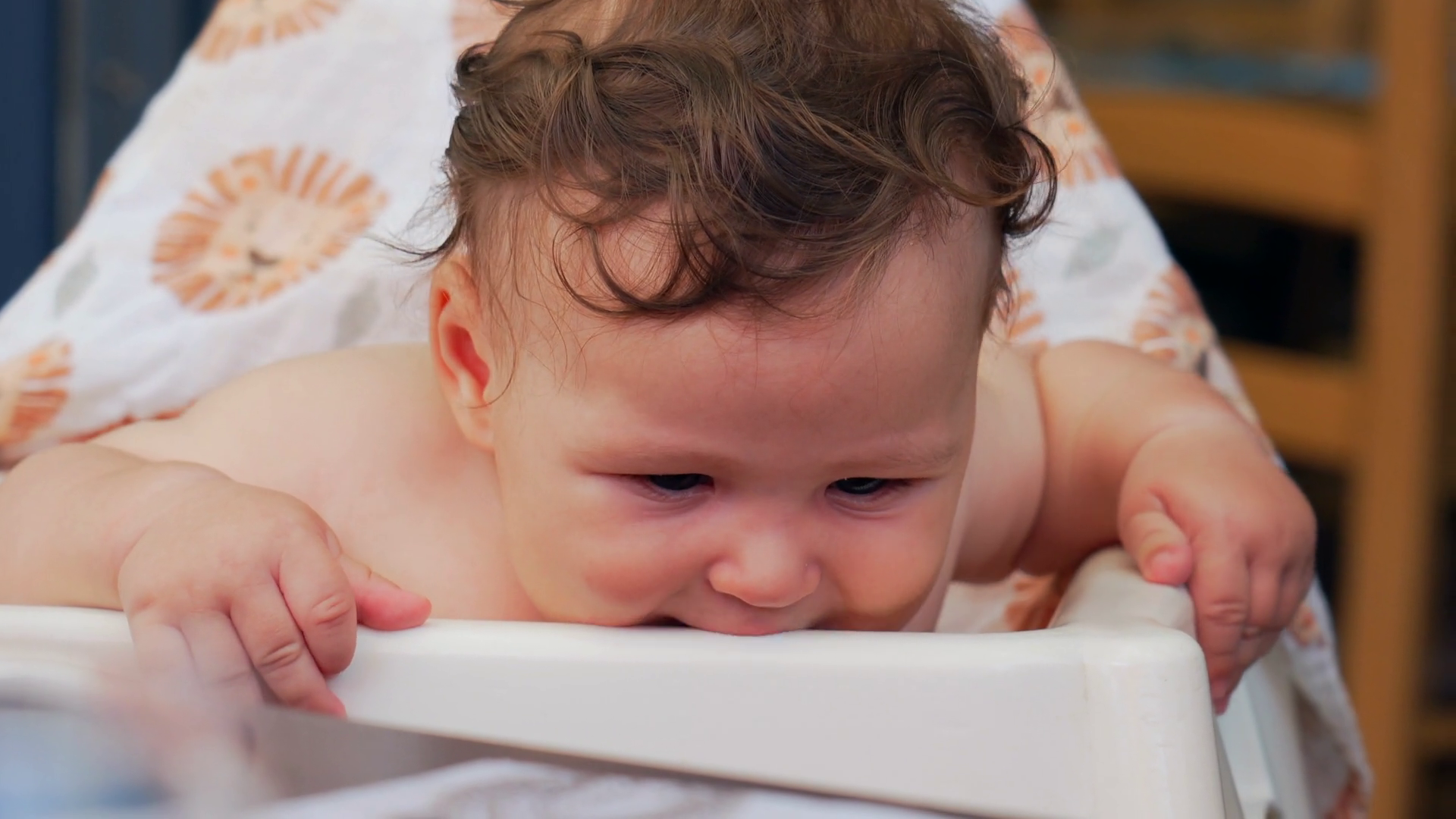Baby Biting High Chair Railing Teething Stock Footage SBV-351903484 ...