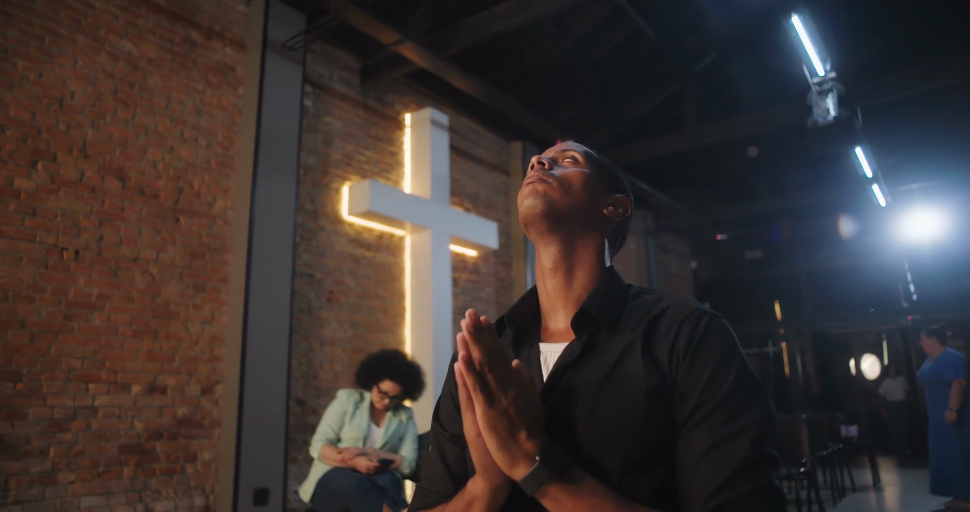 Man Kneeling In Prayer At Church Clasping Stock Footage SBV-351819932 ...