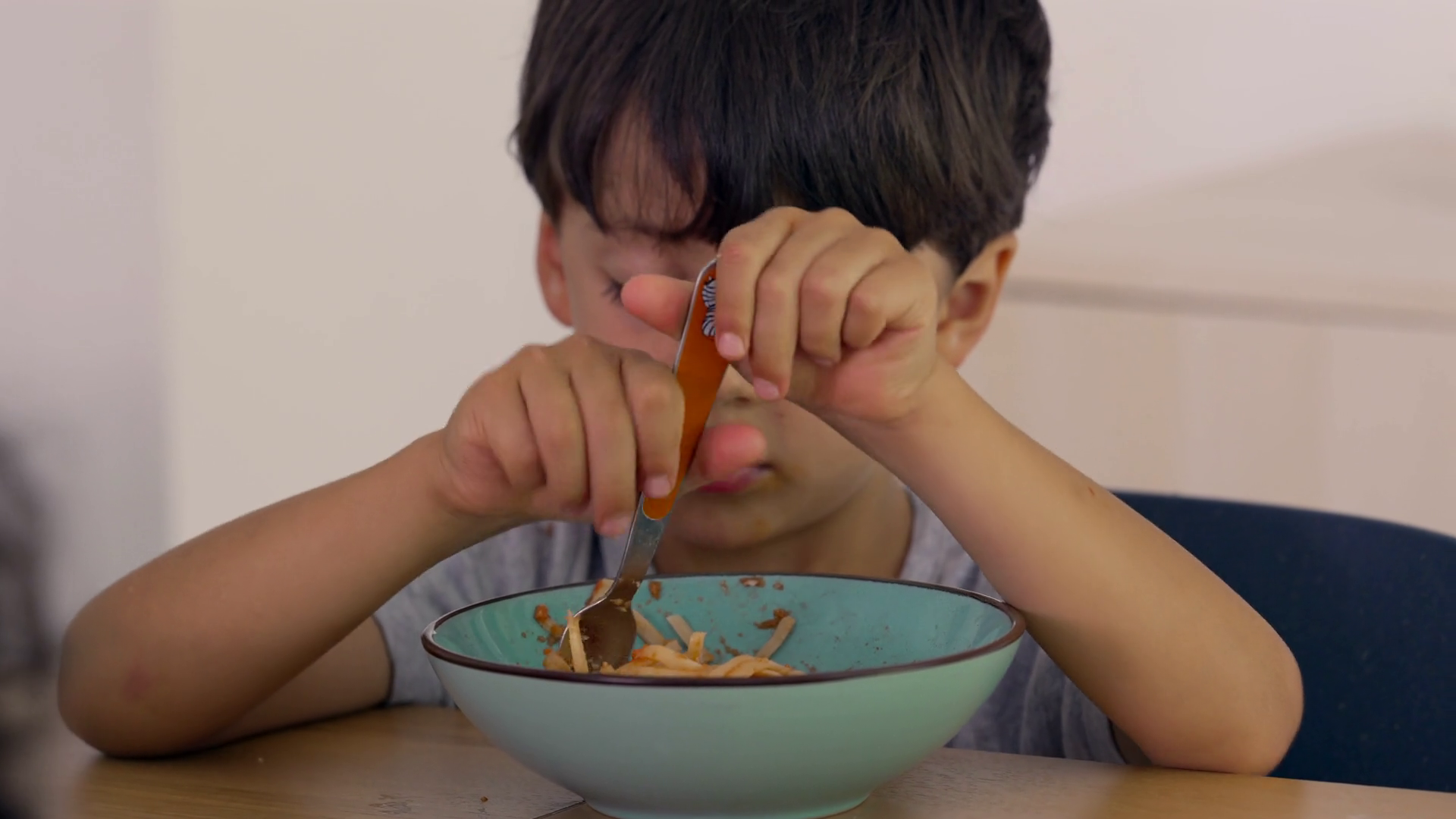 Young Boy Twirling Spaghetti With Fork At Stock Footage SBV-351970798 ...