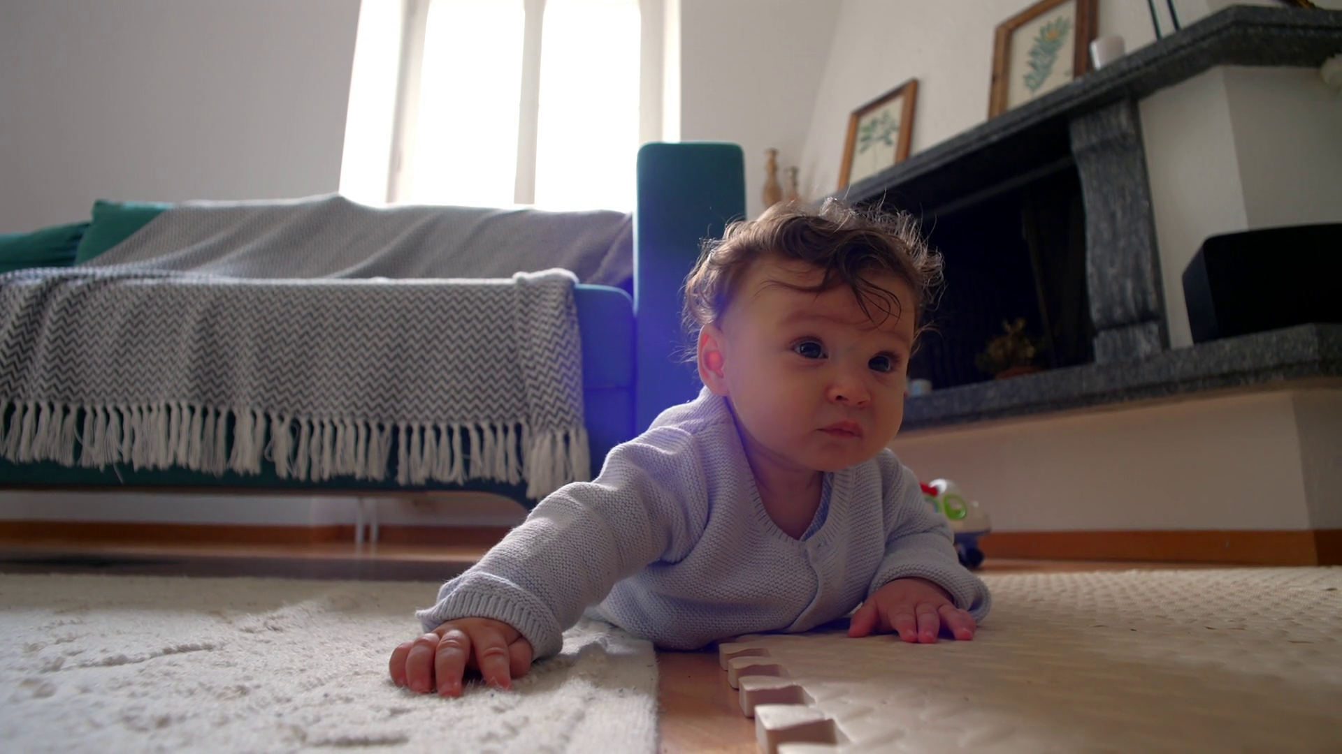 Baby Lying On Floor Pushing Up With Arms Stock Footage SBV-351875634 ...