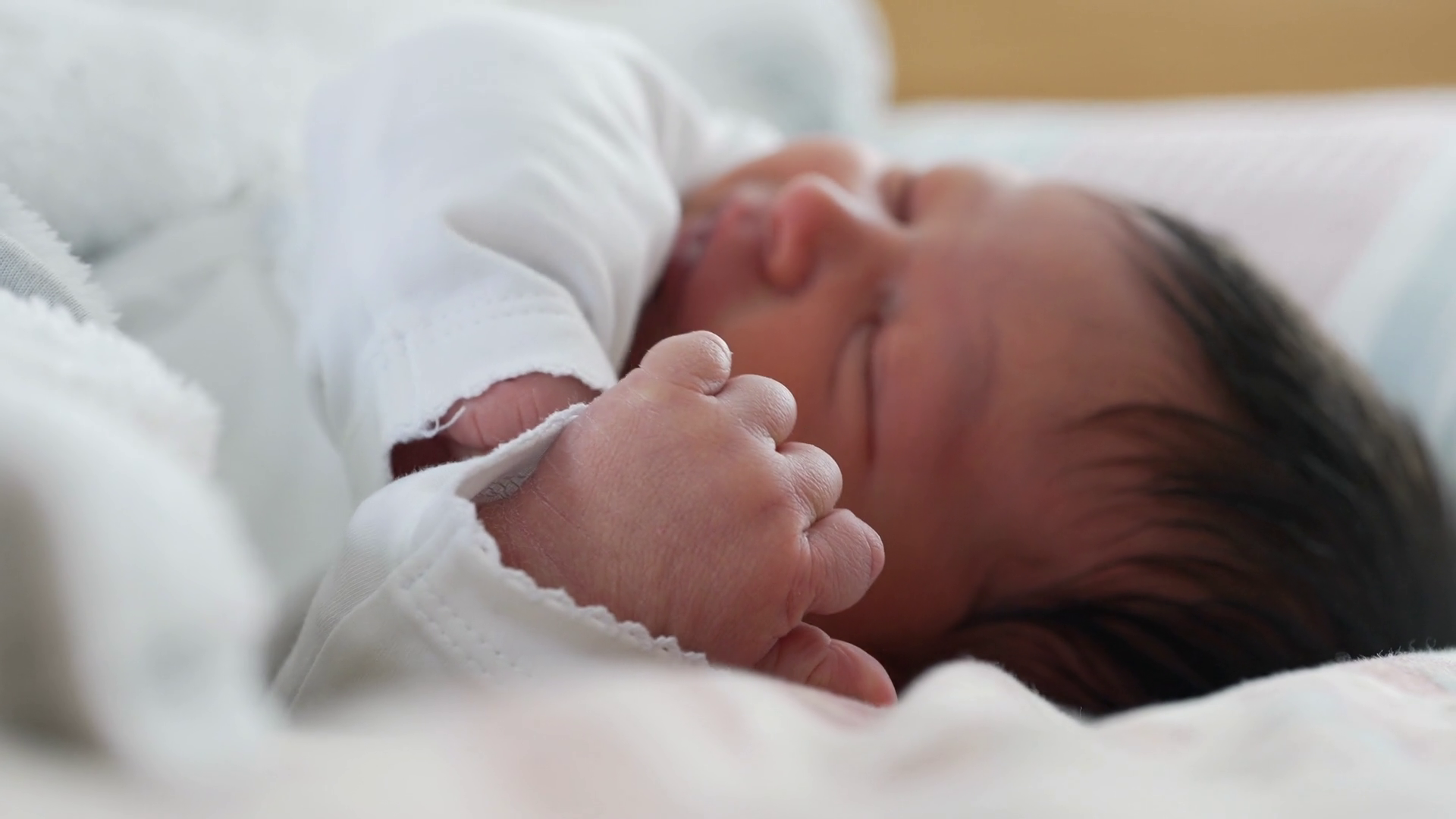 Newborn Baby Sleeping Soundly With Tiny Hand Stock Footage SBV ...