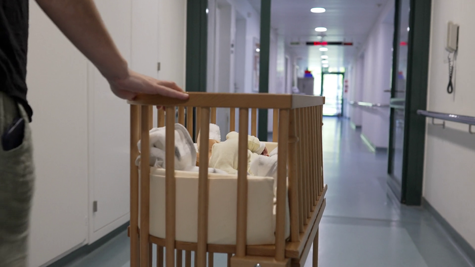 Hand Pushing Crib With Newborn Baby Down Stock Footage SBV-351983924 ...