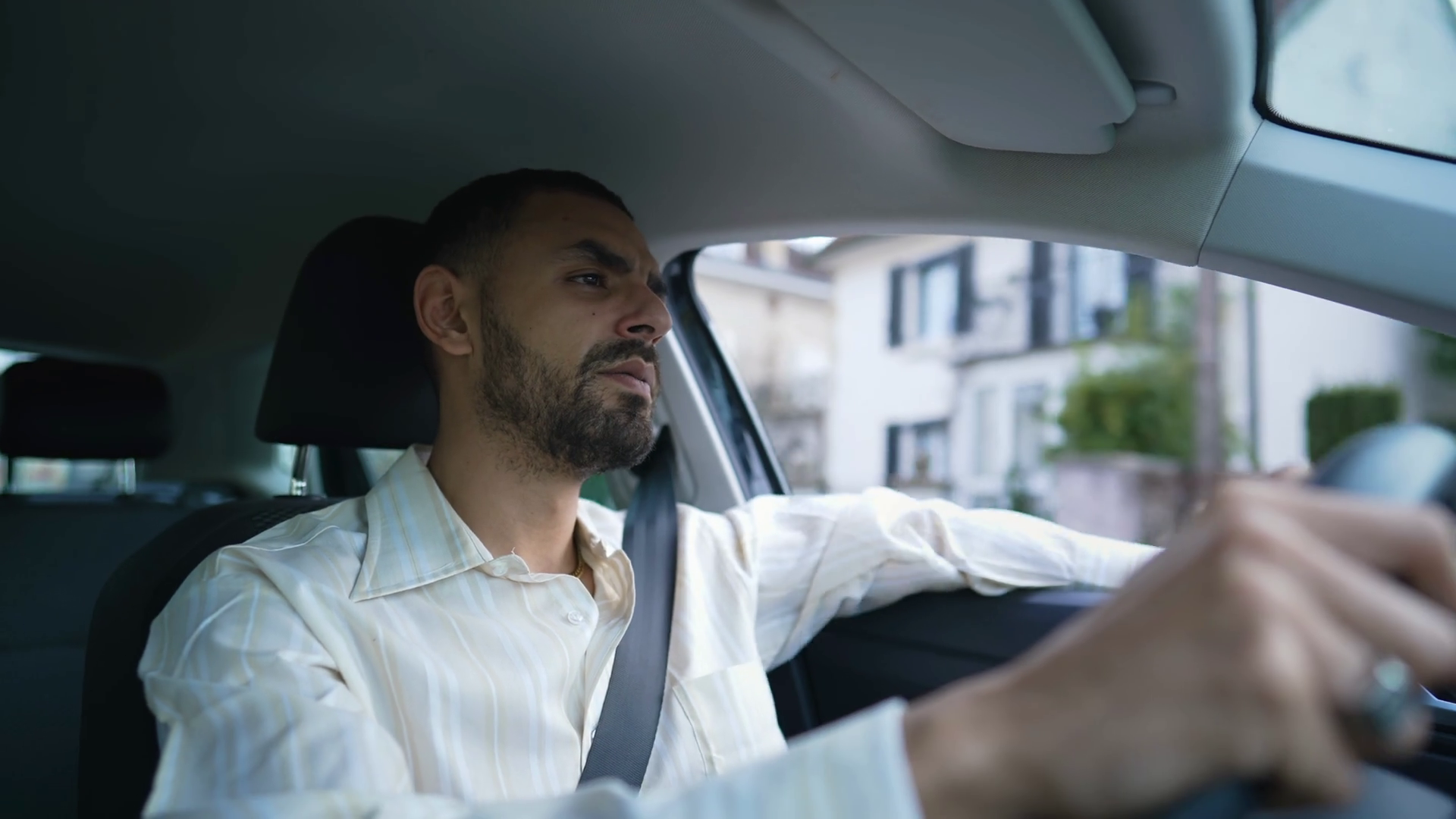 A Focused Middle Eastern Driver Behind Wheel Stock Footage SBV ...
