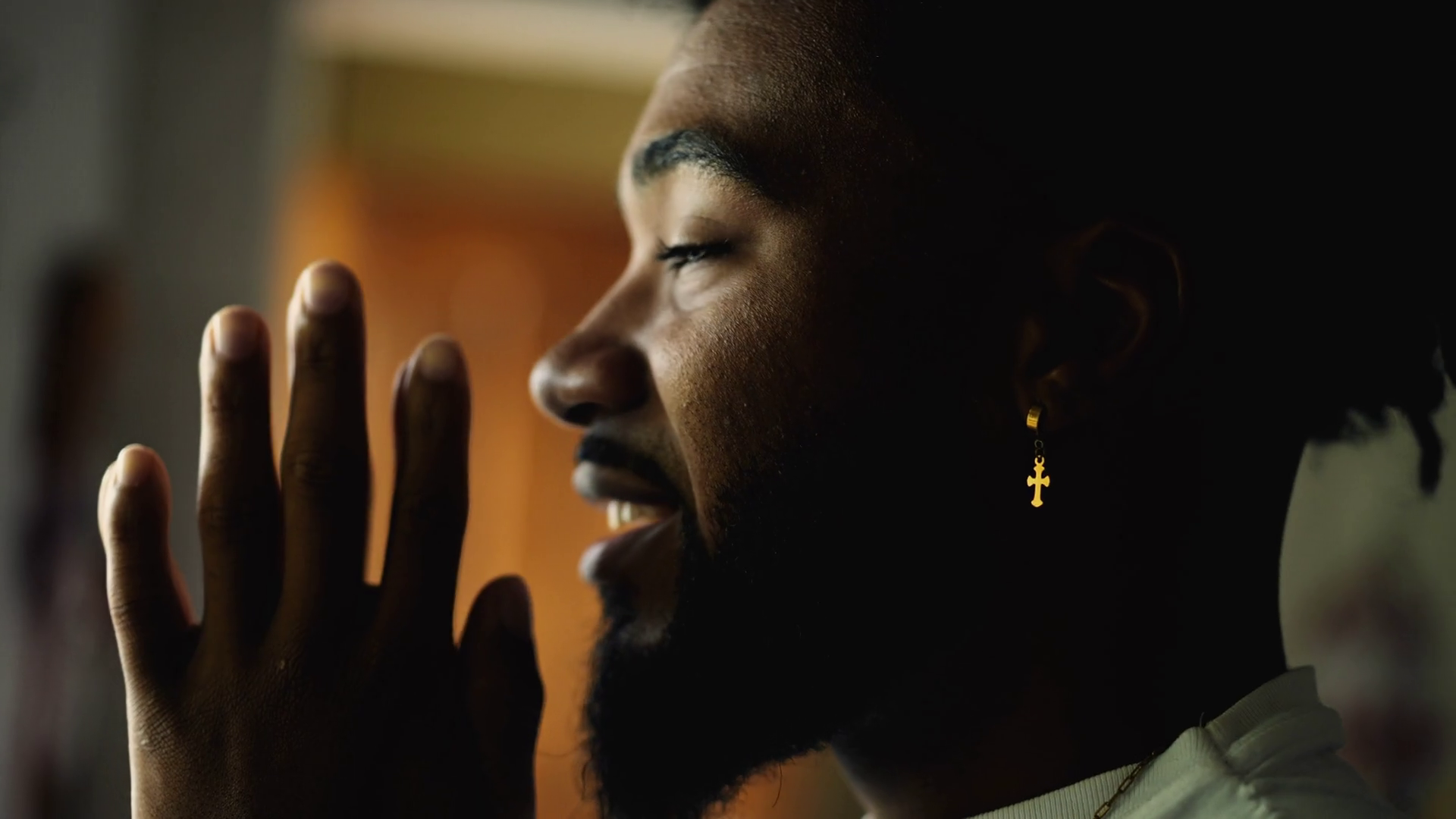 A Spiritual Black Man Praying With Hands Stock Footage SBV-348698096 ...