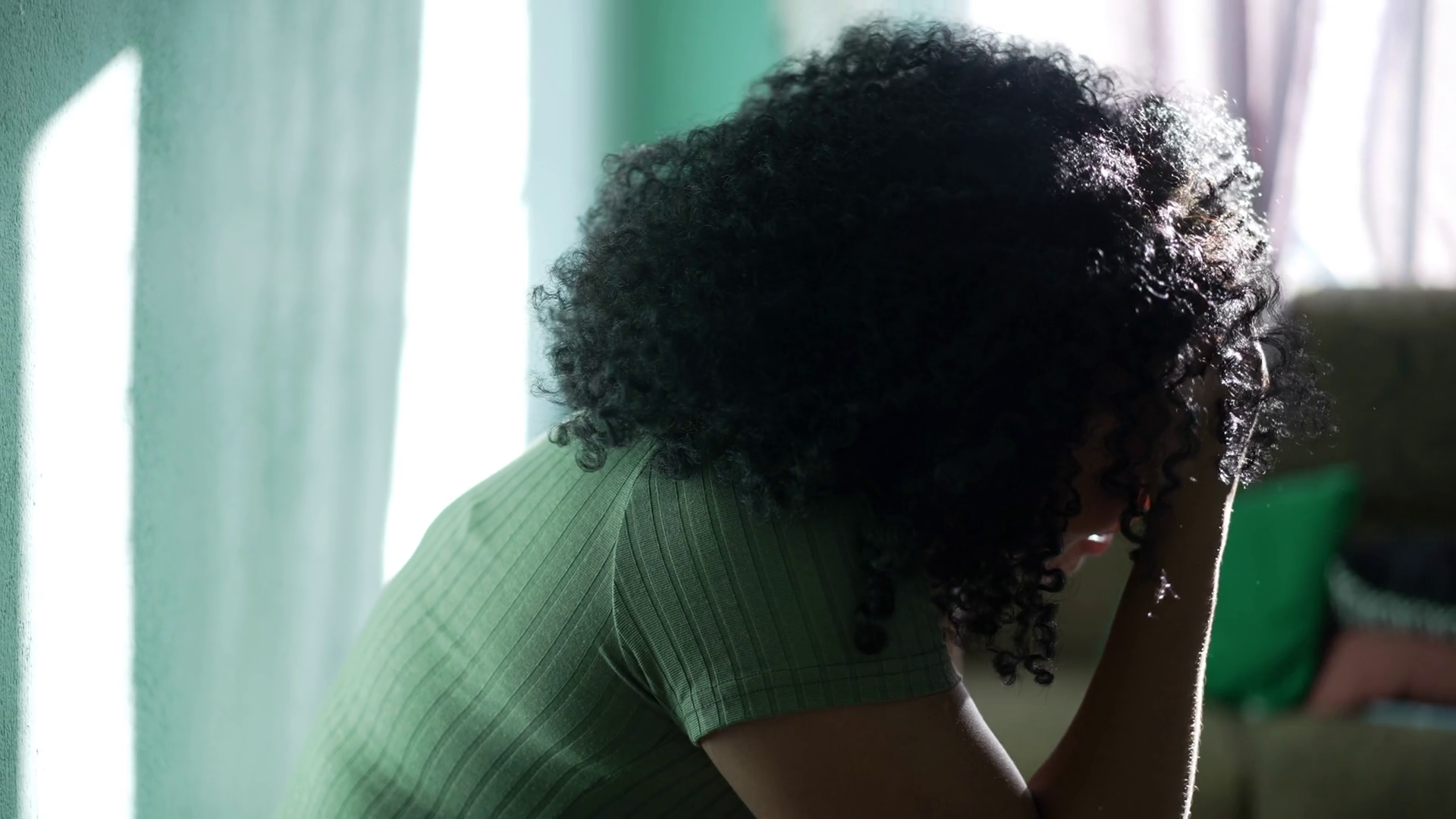 A Worried Black Woman Feeling Anxiety At Stock Footage SBV-348764948 ...
