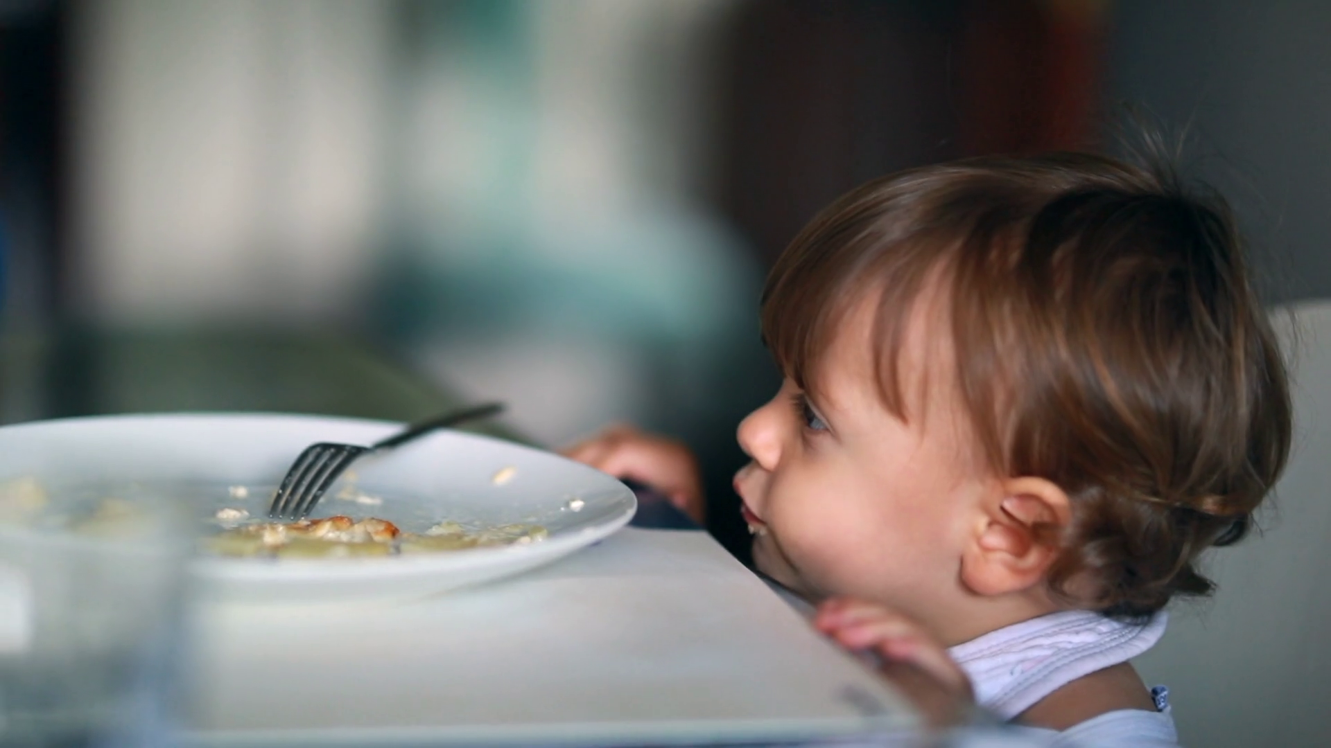 Baby Boy At Lunch Table Waiting Food Stock Footage SBV-348546664 ...