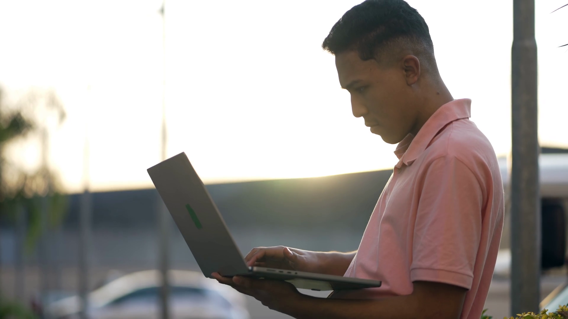 Remote Sunset Work: Hispanic Brazilian Man Stock Footage SBV-348389531 ...