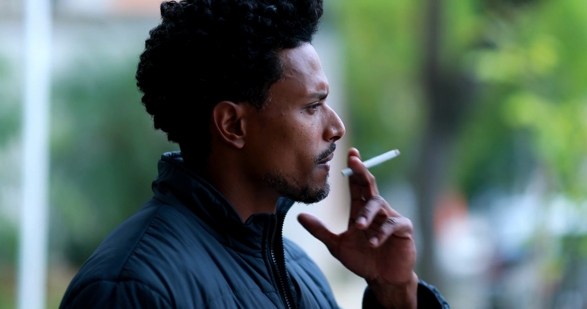 Contemplative African American Man Smoking Stock Footage SBV-348463249 ...