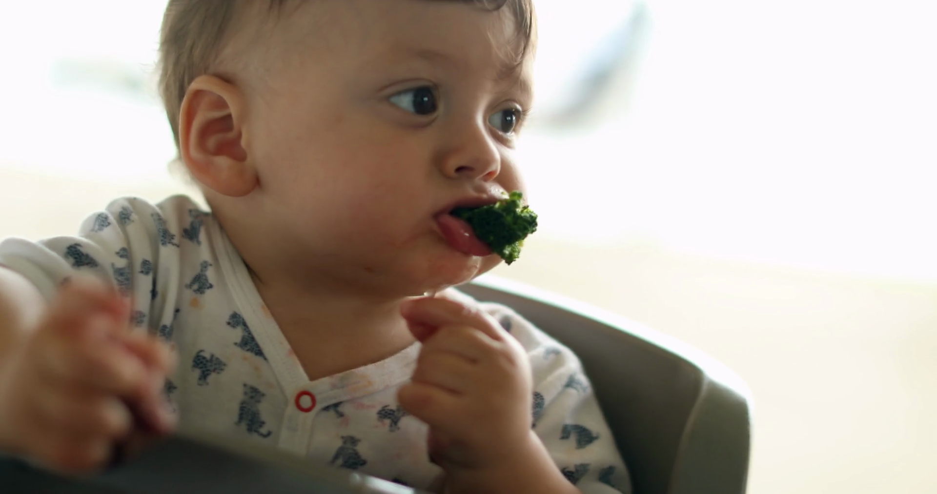 Baby Eating Broccoli Vegetable On Highchair Stock Footage SBV-348537871 ...