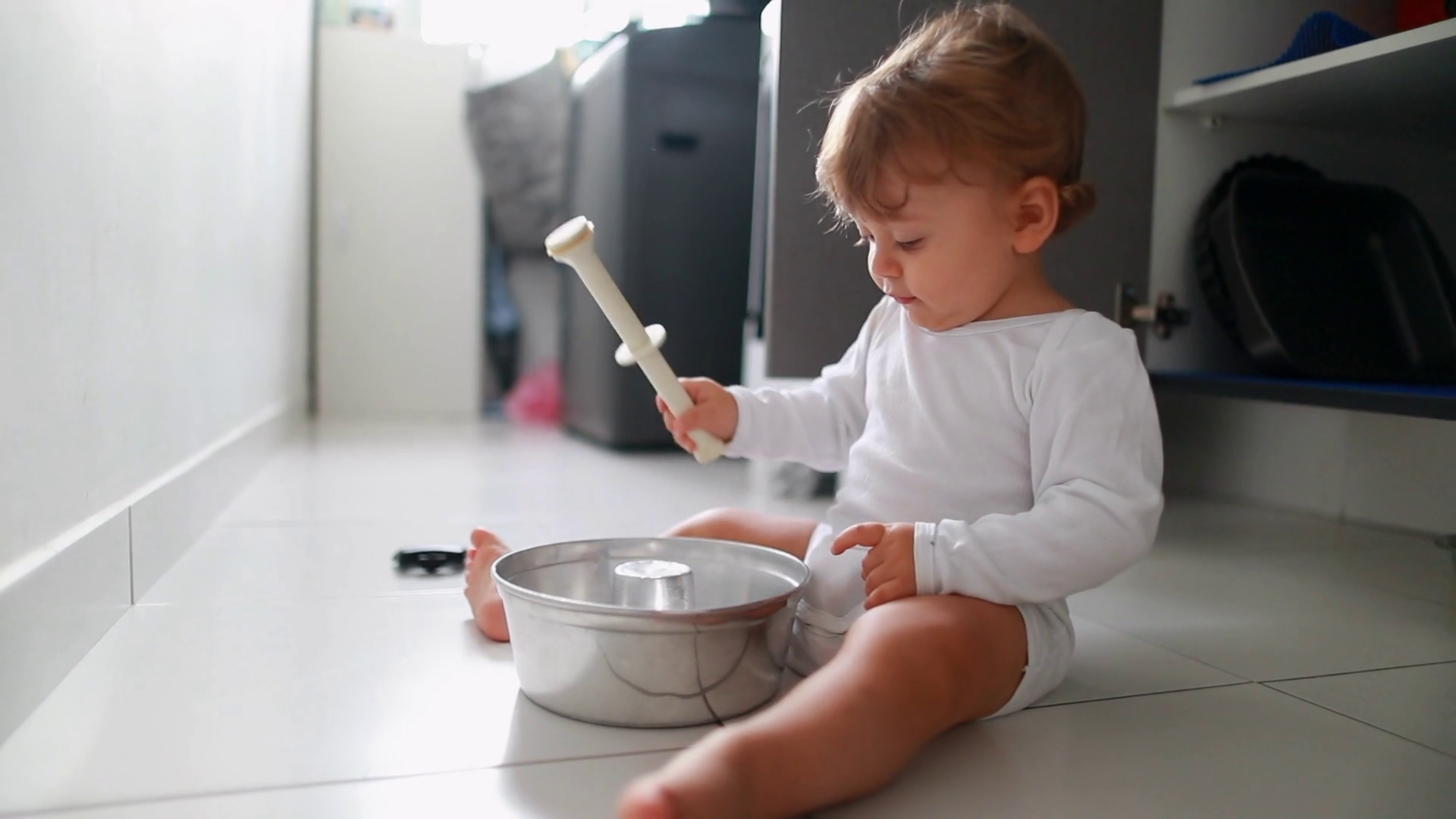 Baby Playing With Kitchen Pans Pots Year Old Stock Footage SBV ...