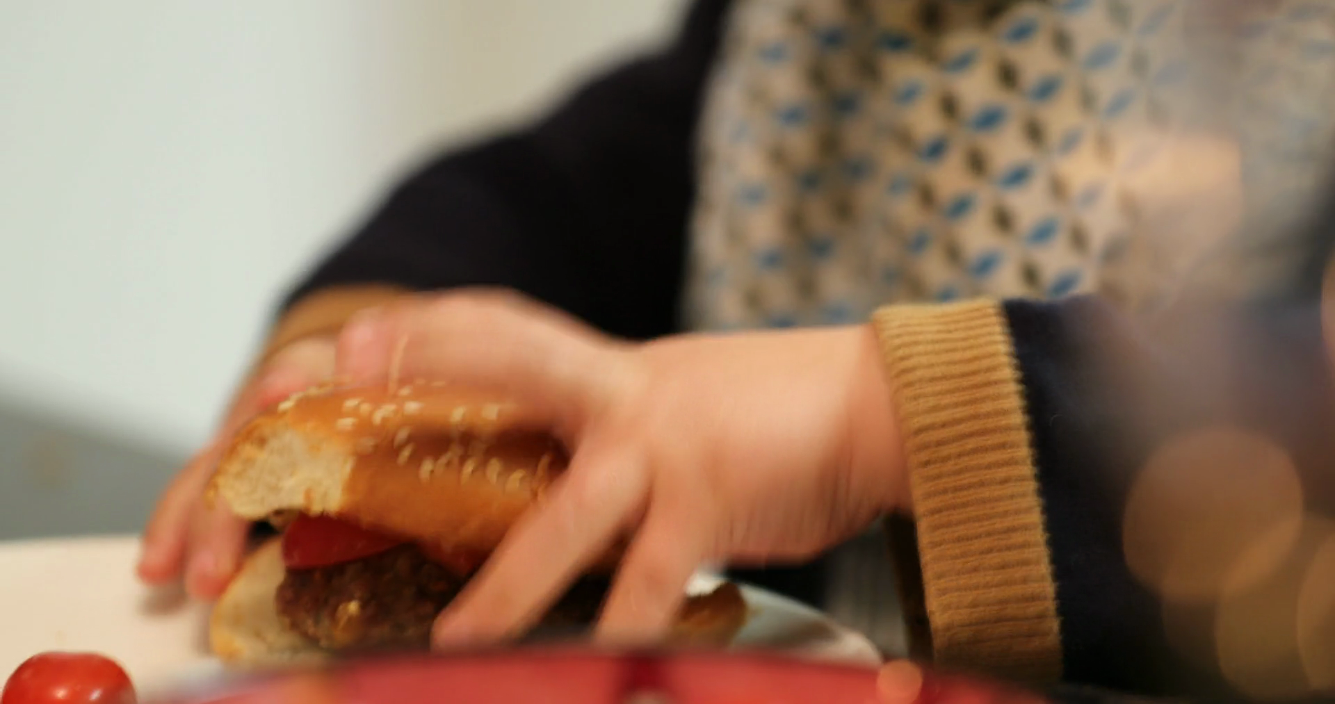 Baby Toddler Eating Burger Dinner Young Boy Stock Footage SBV-348574861 ...