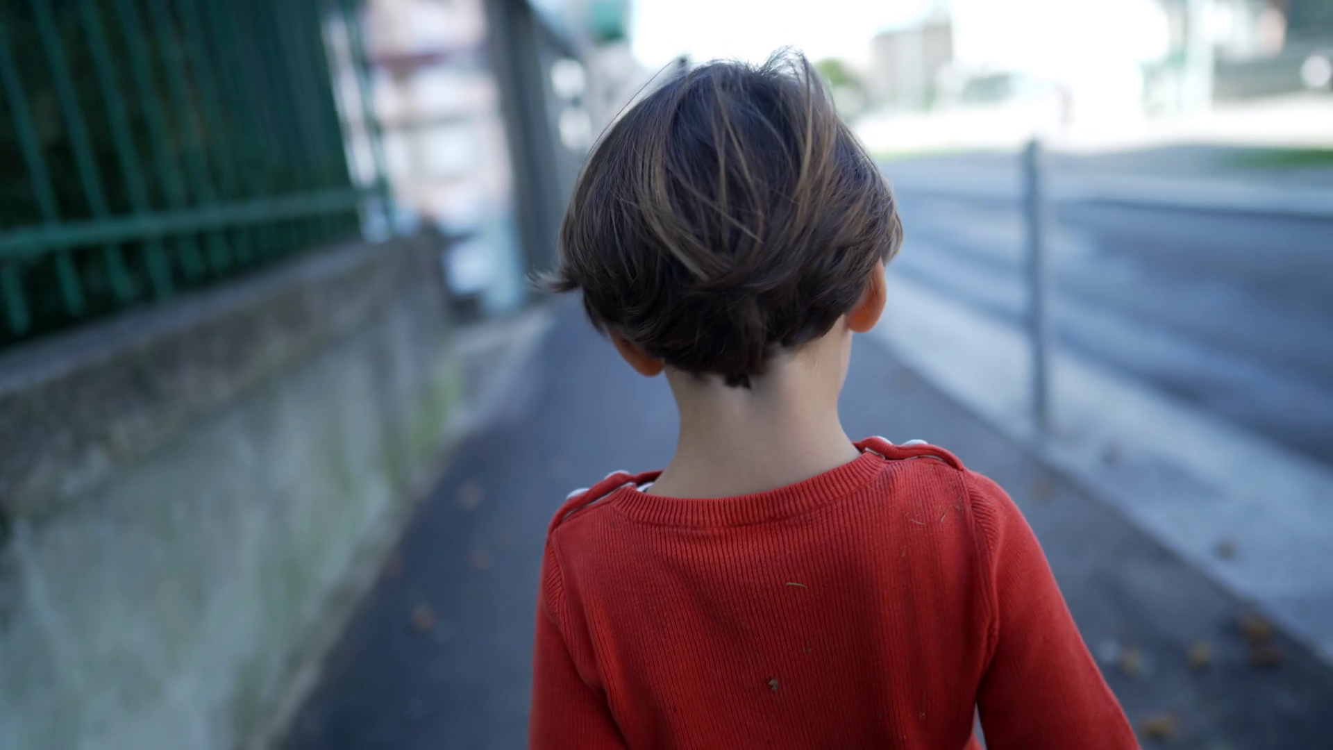 Back View Of Little Walking On Sidewalk In Stock Footage SBV-348864396 ...