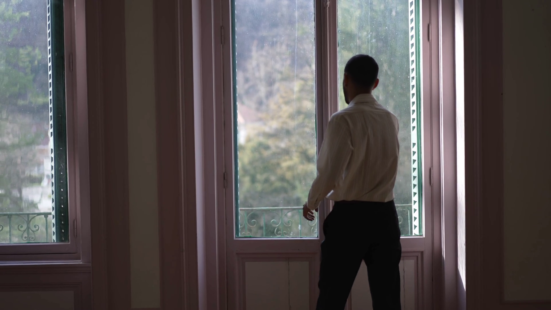 Back View Of Person Opening Large Windows Stock Footage SBV-348726406 ...