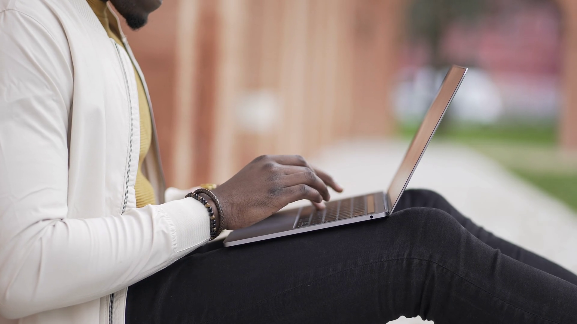 Black Man Typing On Computer Laptop Sitting Stock Footage SBV-348696379 ...