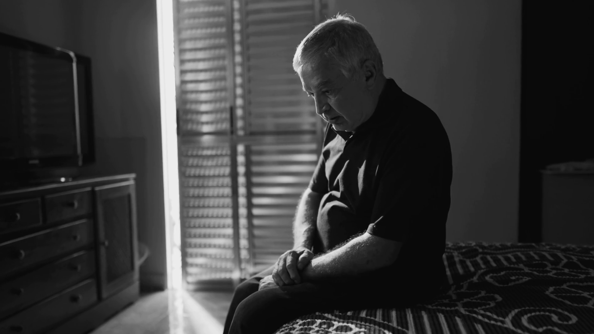 A Dramatic Scene Portraying Older Man Making Stock Footage SBV ...