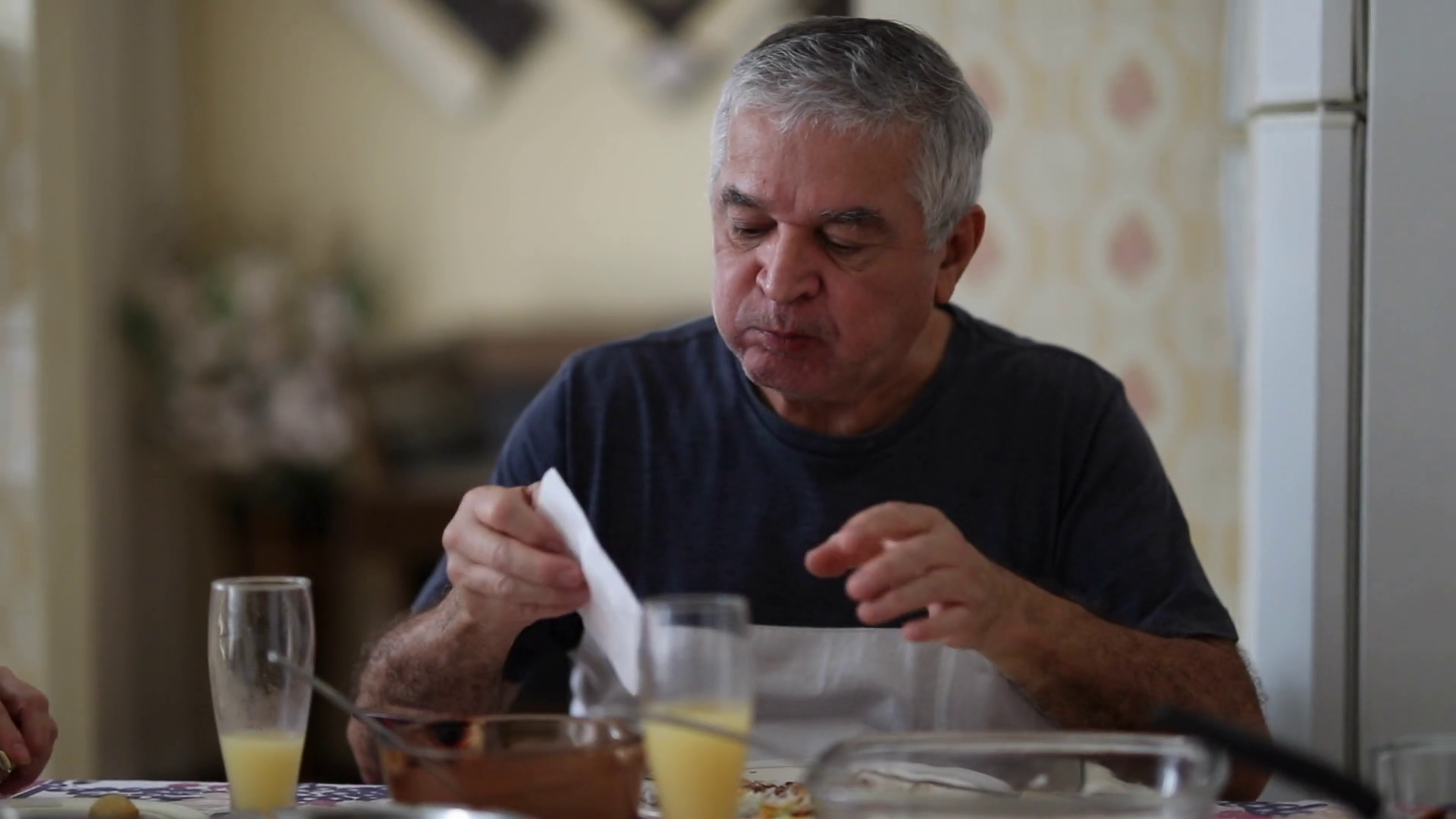 Casual Older Man Wiping Mouth With Napkin Stock Footage SBV-348712767 ...