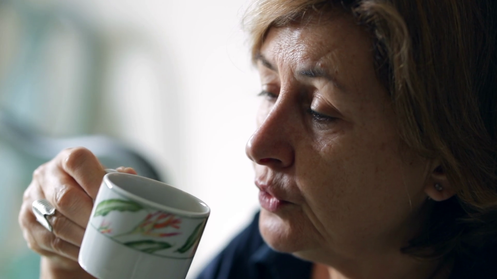 Casual Woman Taking Sip Of Coffee At Stock Footage SBV-348481030 ...