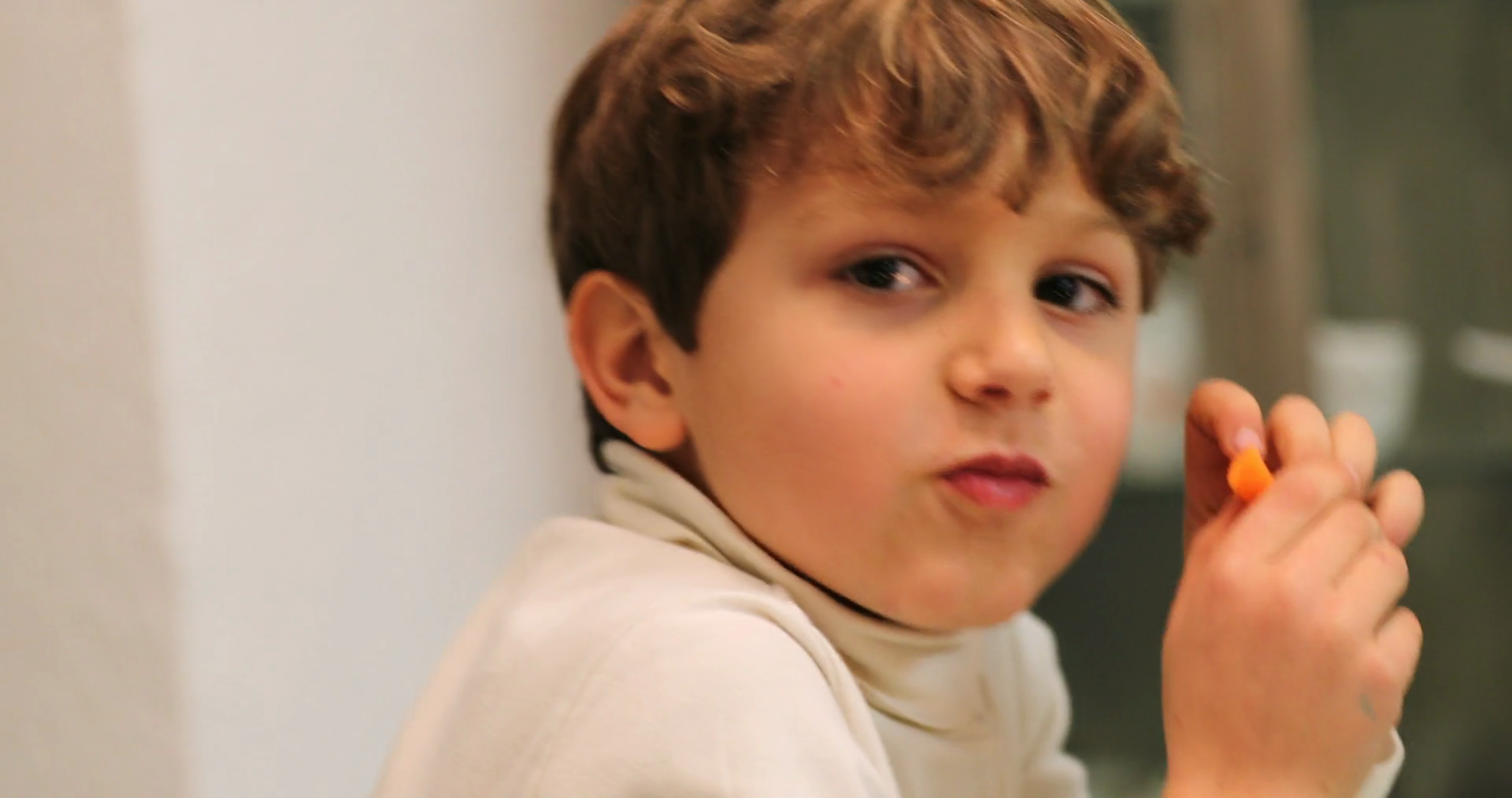 Child Eating Healthy Vegetable Chewing Food Stock Footage SBV-348575511 ...