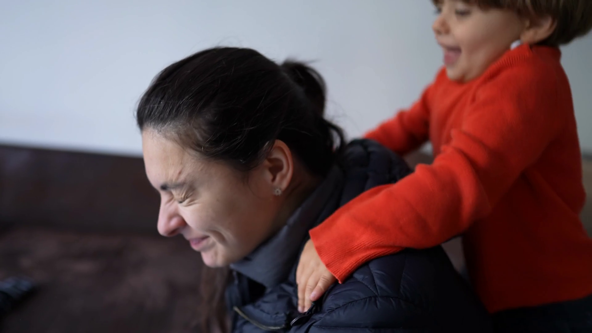 Child Embracing Mother Back Little Boy Stock Footage SBV-348687700 ...