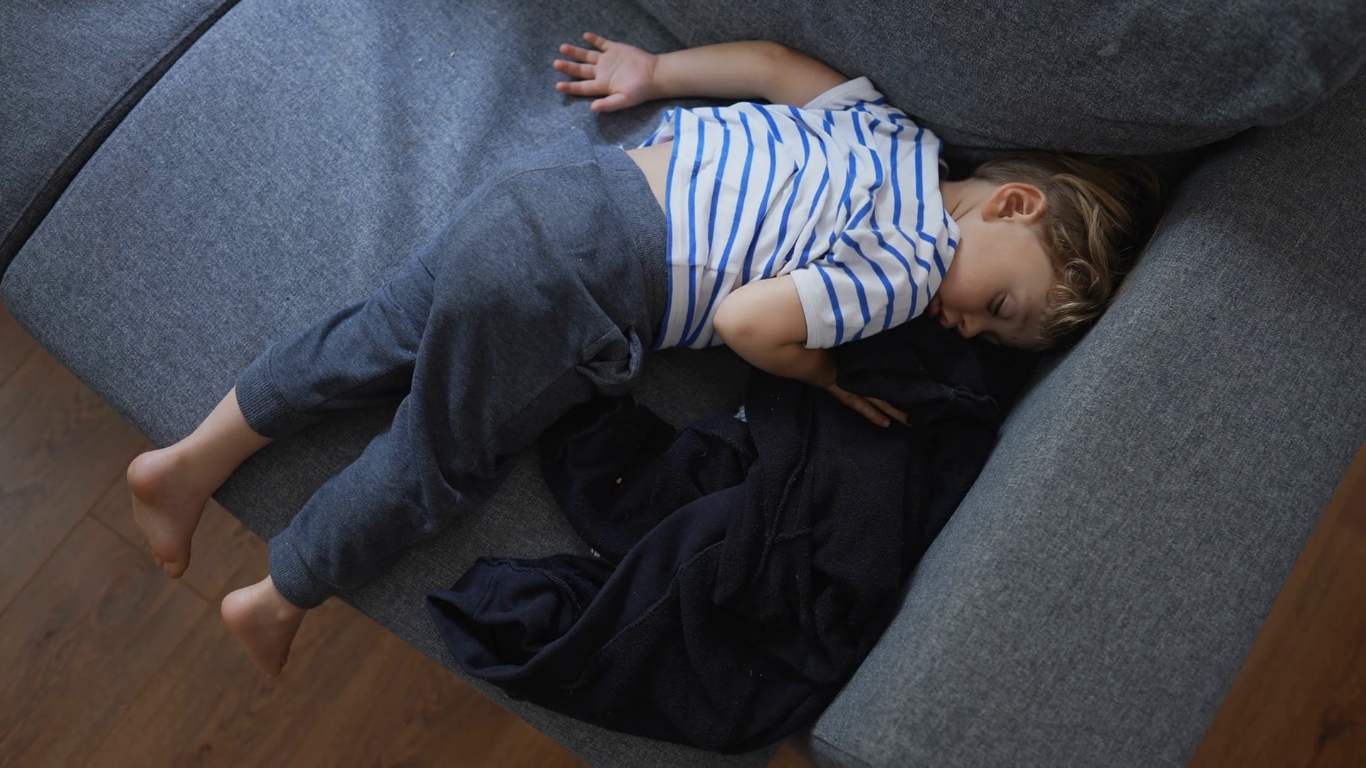 Top View Of Child Napping On Couch In Stock Footage SBV-348937997 ...