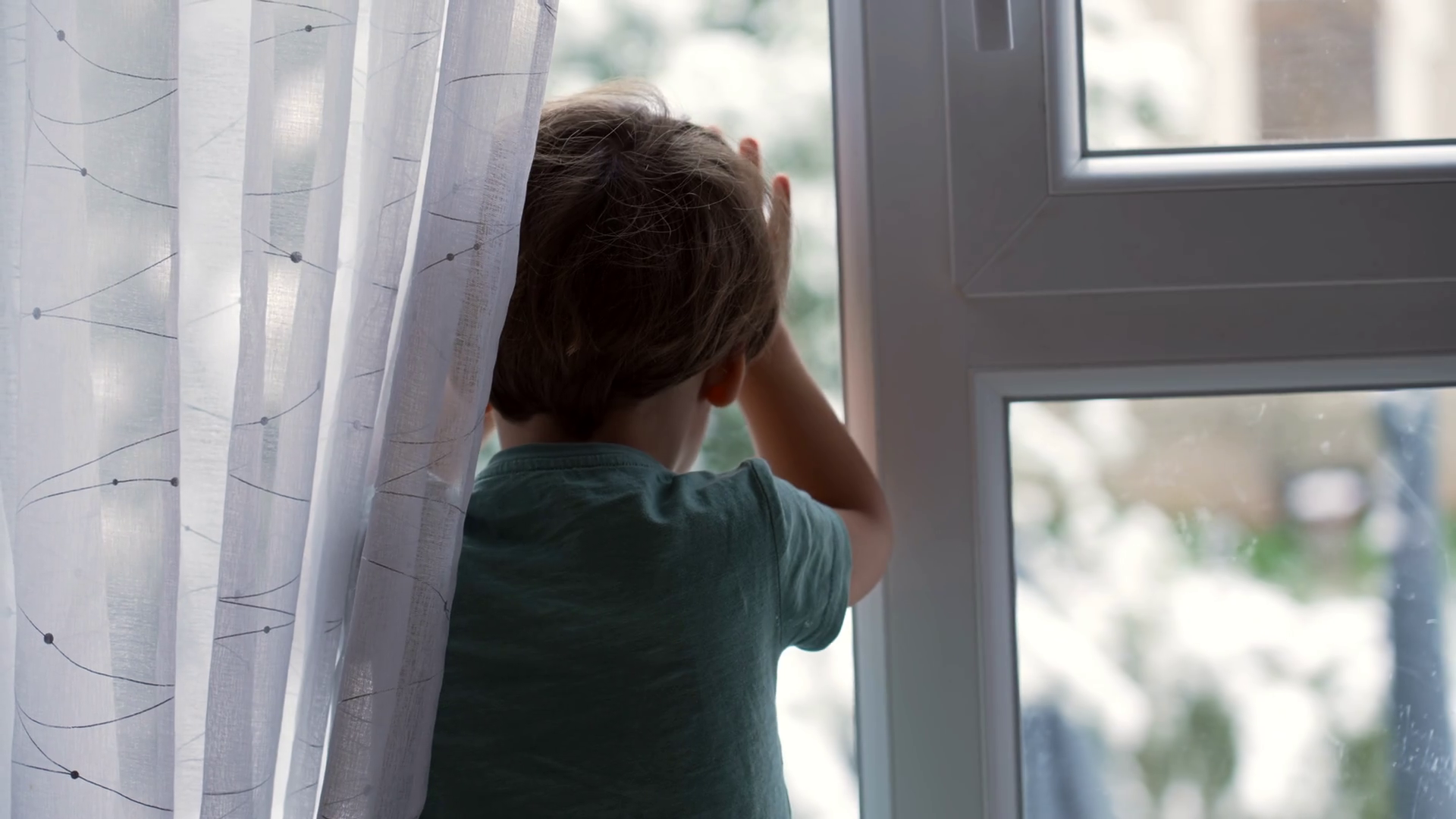Child Standing Window During Snowy Day Stock Footage SBV-348684261 ...