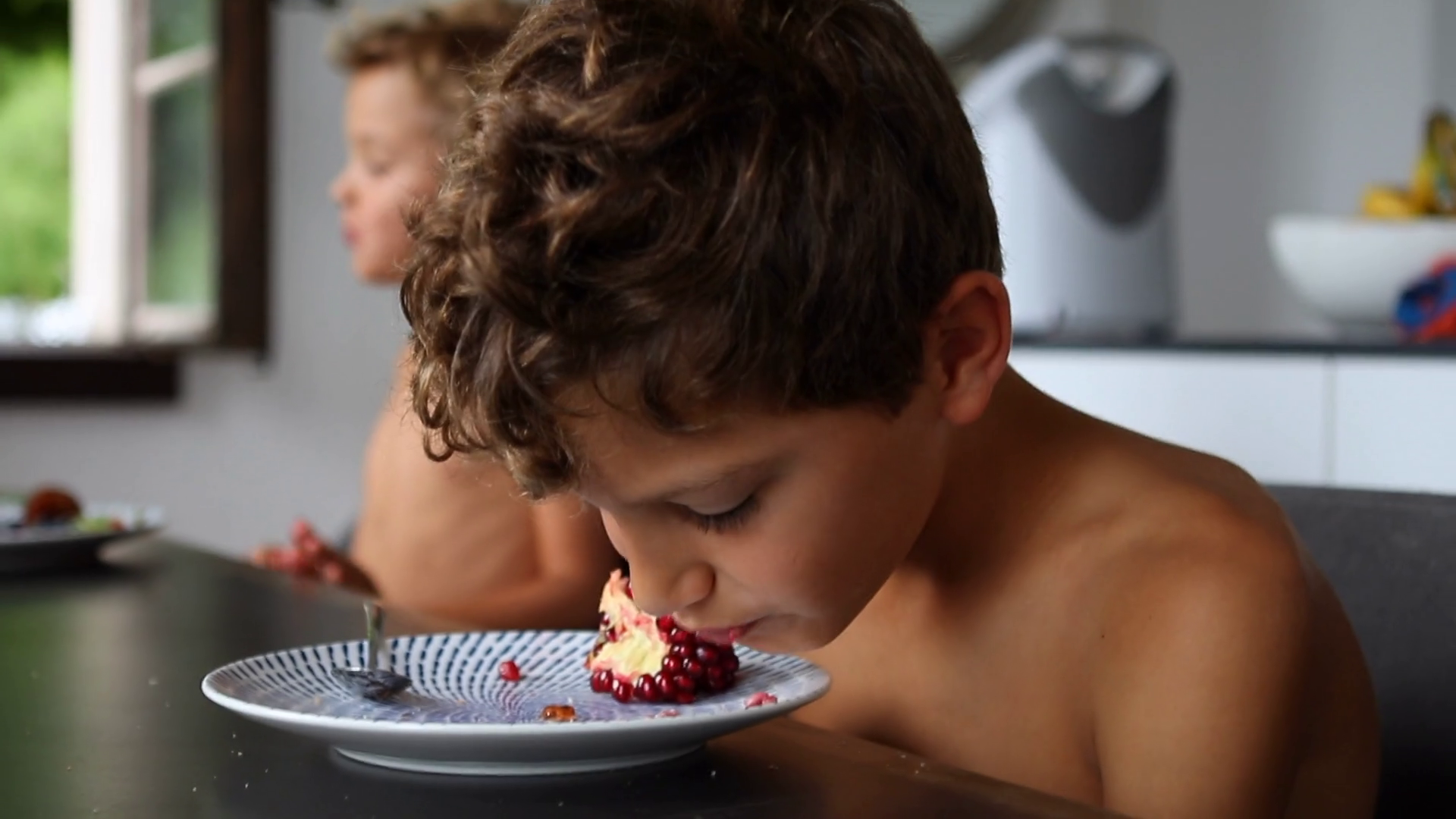 Children At Table Eating Fruit Snack Candid Stock Footage SBV-348800030 ...