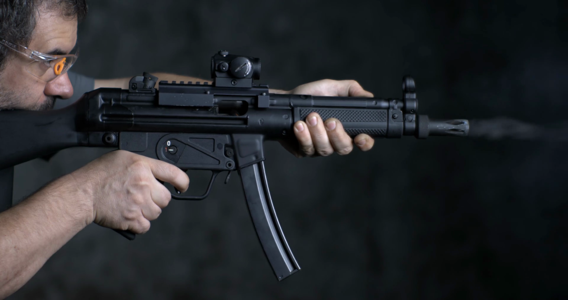 Firing Weapon In High-speed Hk Sp5k Gun Side Stock Footage SBV ...