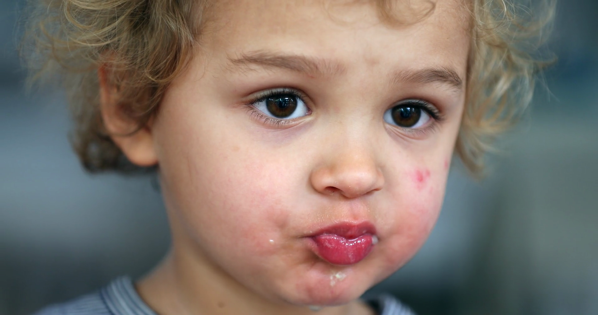 Close Up Of Toddler Face Chewing Food Casual Stock Footage SBV ...