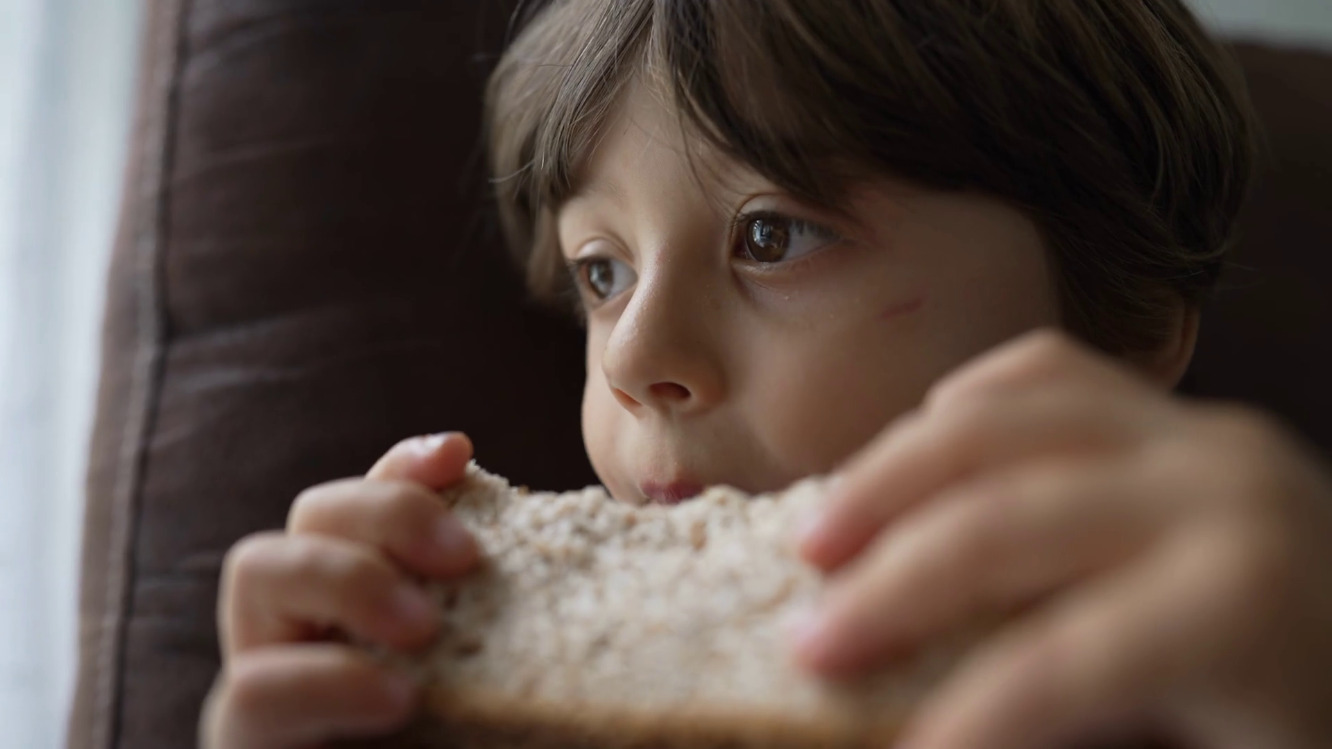 Closeup View Of Child Taking Bite Of Stock Footage SBV-348865006 ...