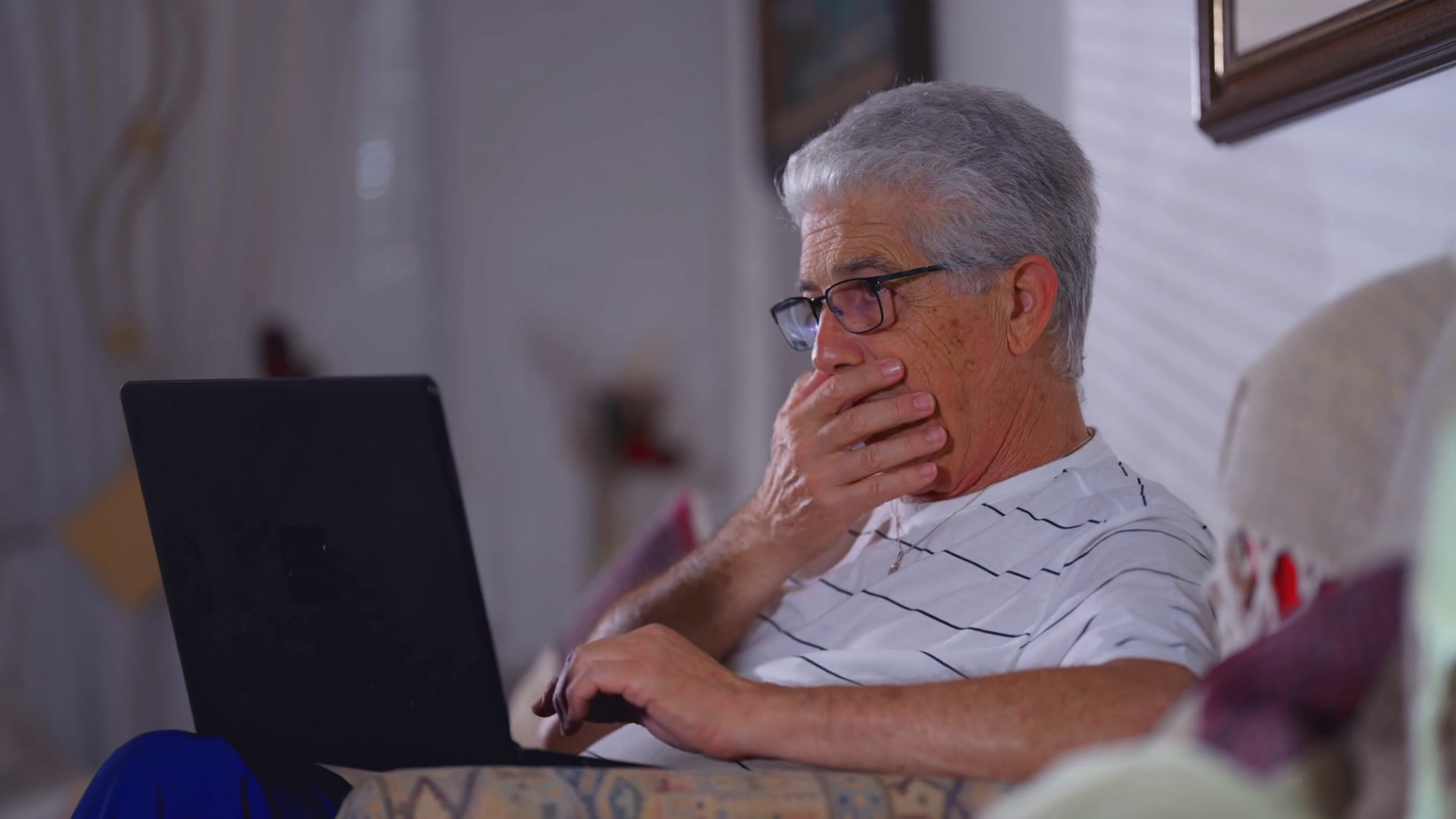 Navigating Digital Worries: Senior Man's Stock Footage SBV-348396649 ...