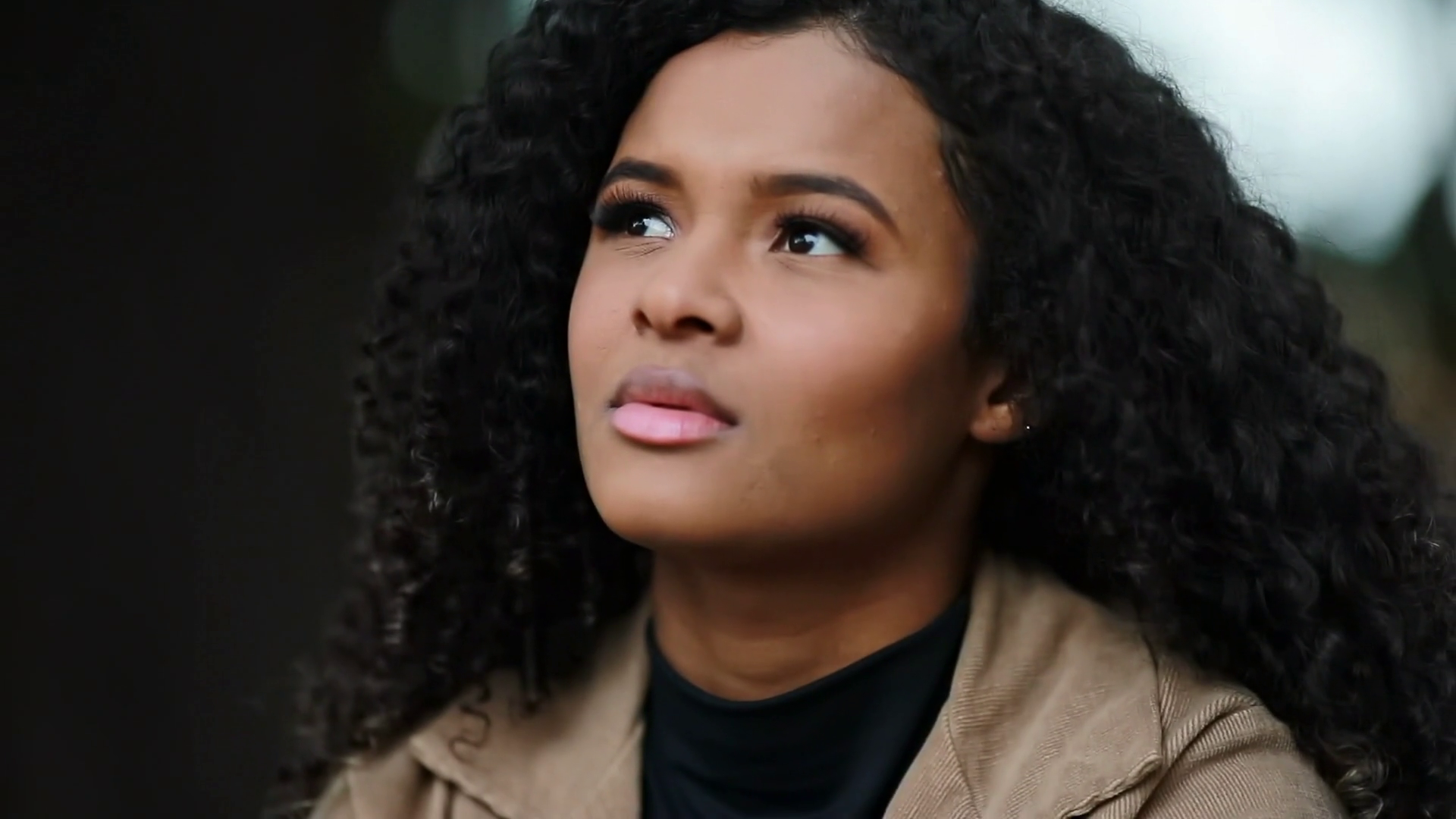 Contemplative Black Young Woman Looking Up Stock Footage SBV-348689179 ...
