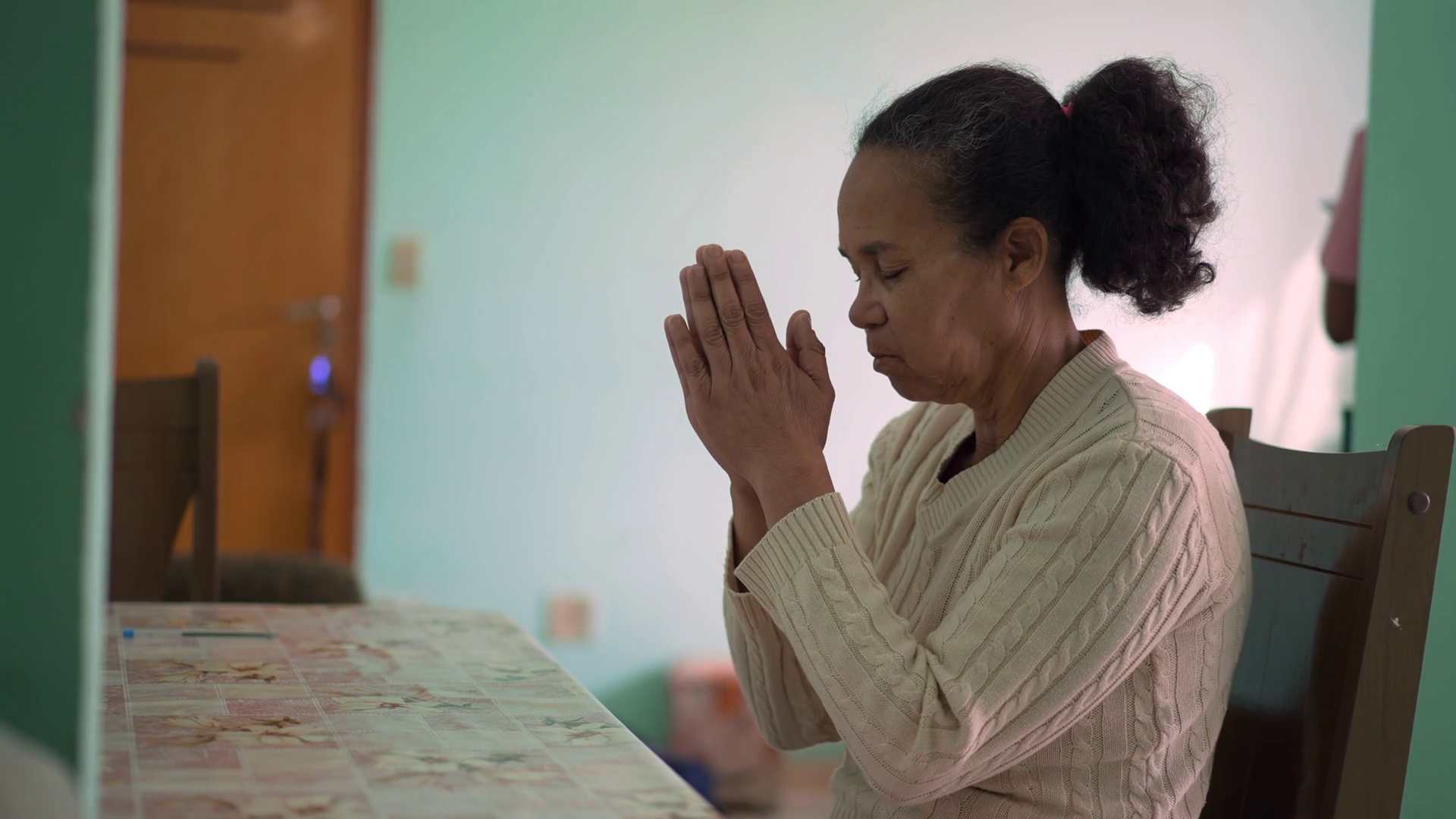 Contemplative Senior Person Praying At Home Stock Footage SBV-348764756 ...