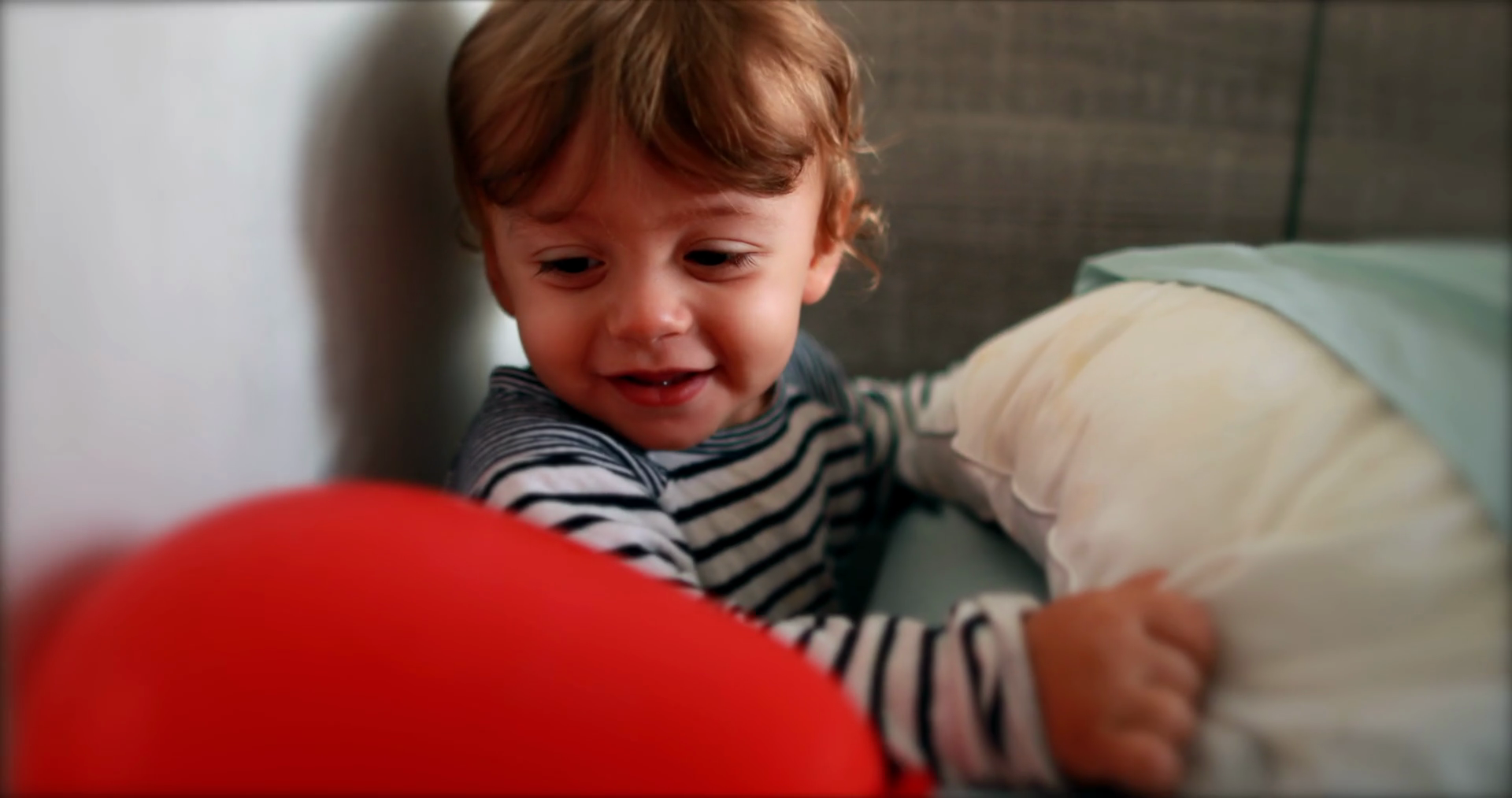 Baby Playing With Red Balloon In Bedroom Stock Footage SBV-348547182 ...