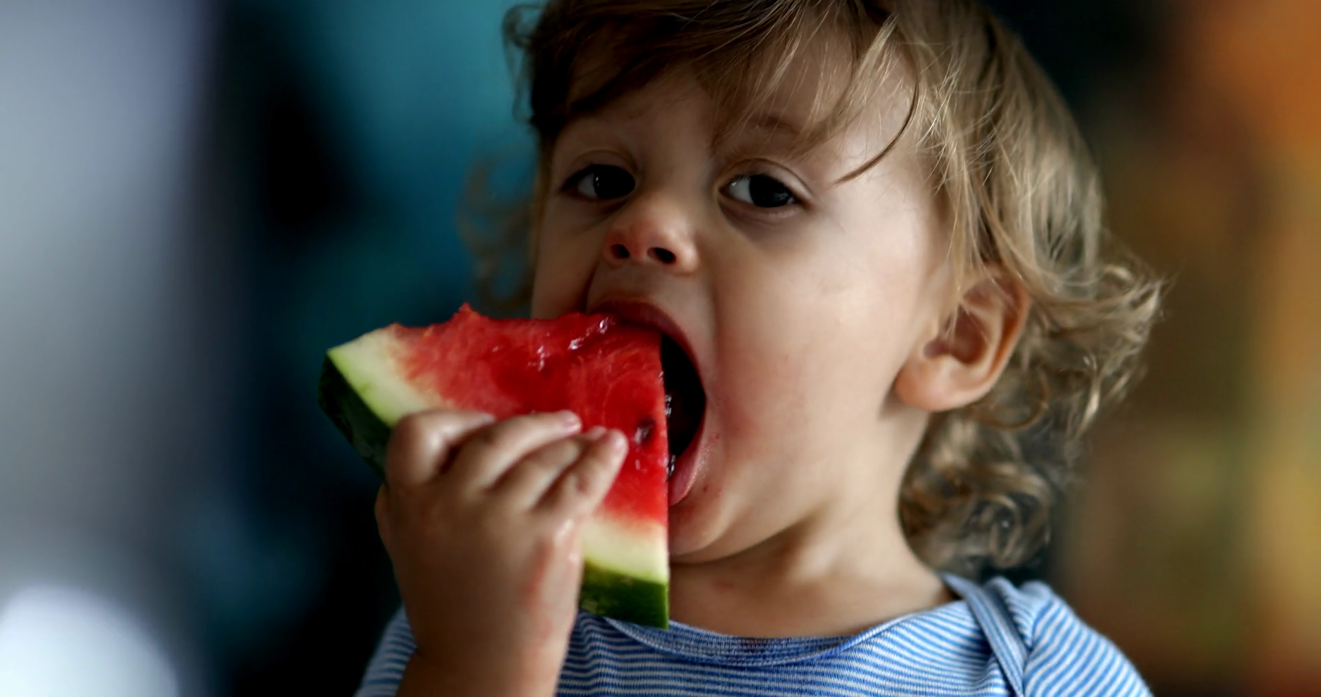 Cute Baby Toddler Boy Eating Watermelon Fruit Stock Footage SBV ...