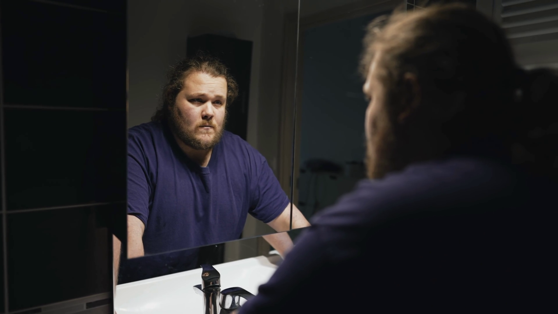 Reflective Contemplation: Overweight Man Stock Footage SBV-348438721 ...