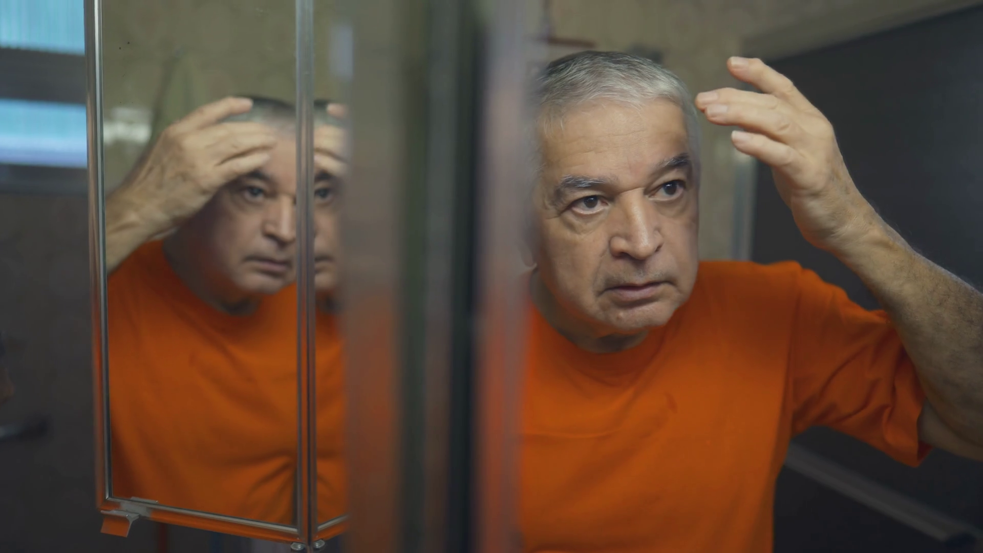 Elderly Man Inspecting Face Skin Morning Stock Footage SBV-348508463 ...