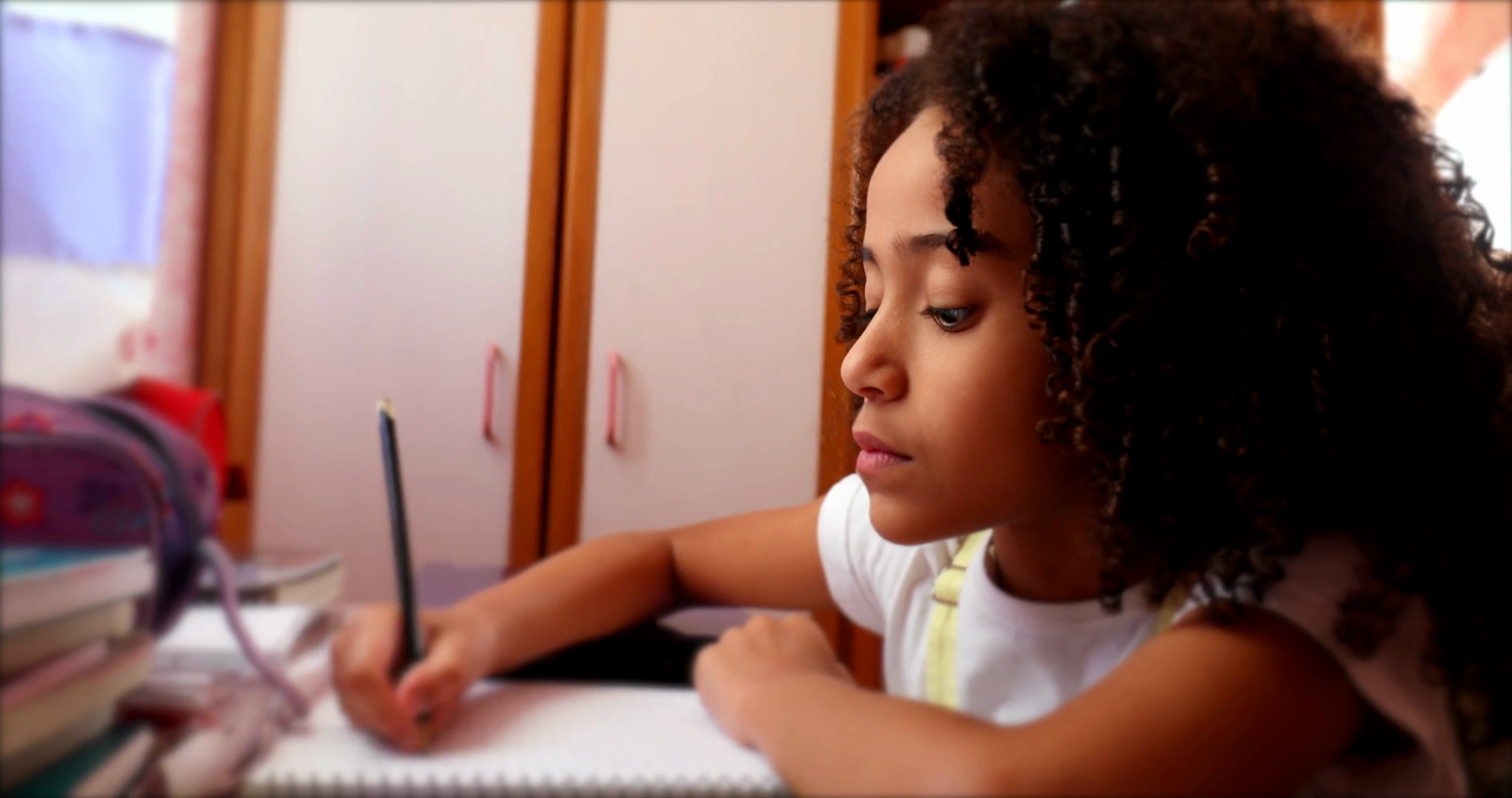 Ethnically Diverse Little Girl Child Writing Stock Footage SBV ...